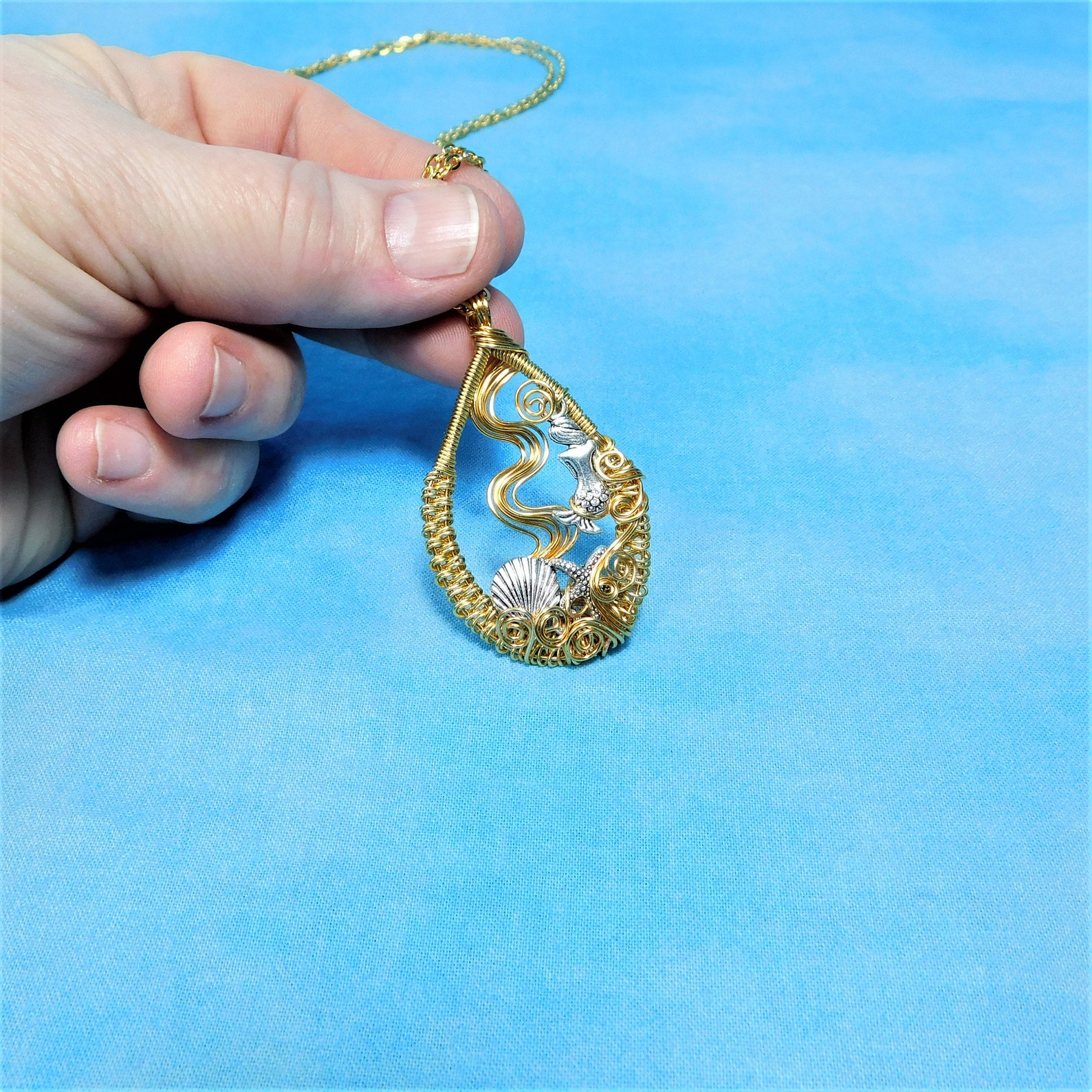 Artistic Mermaid Necklace Beach Theme Fantasy Jewelry Woven | Etsy