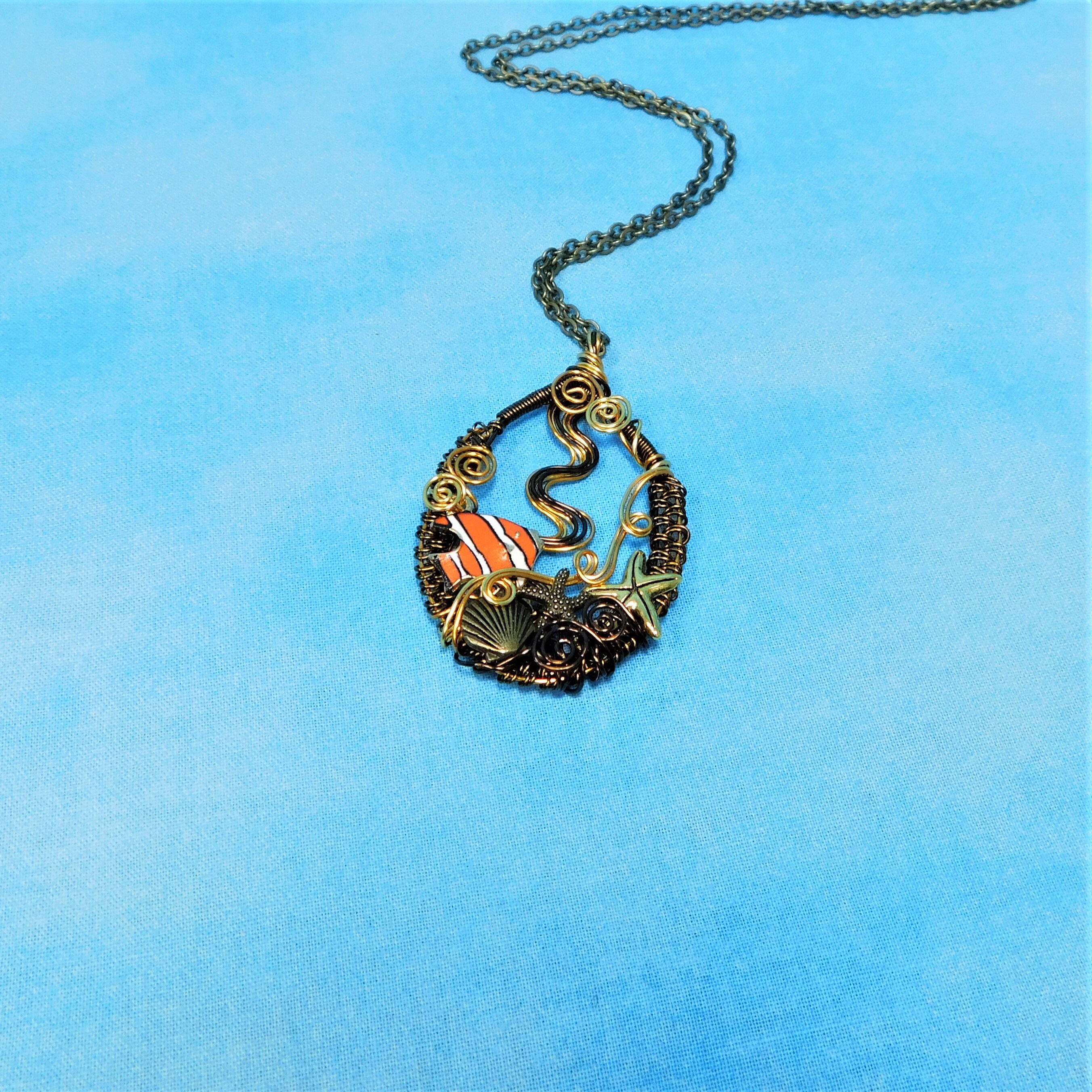 Fish Necklace Ocean Theme Pendant, Woven Wire Wrapped Artistic Beach ...