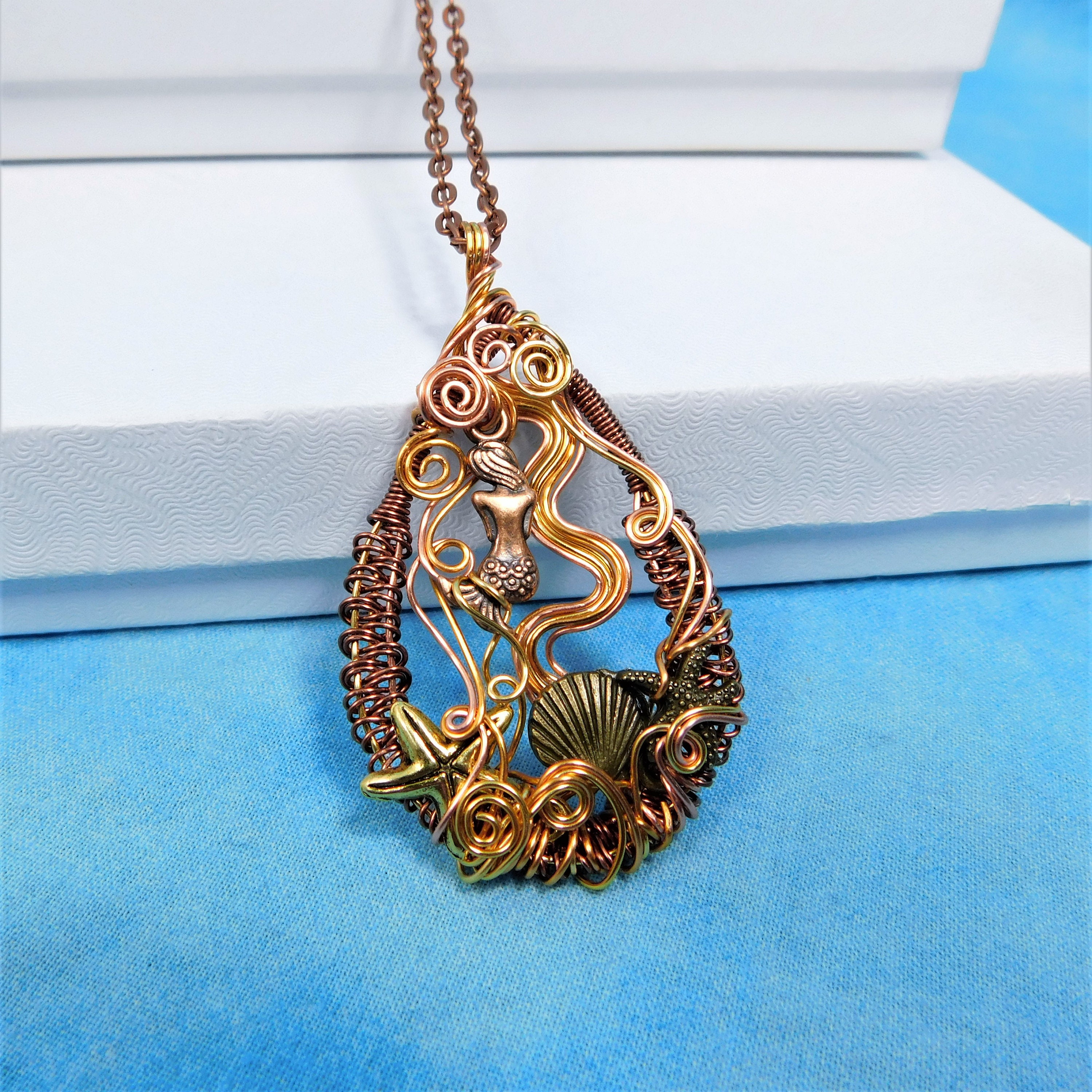 Mermaid Necklace Beach Theme Jewelry, Unique Woven Wire Wrapped Mermaid ...