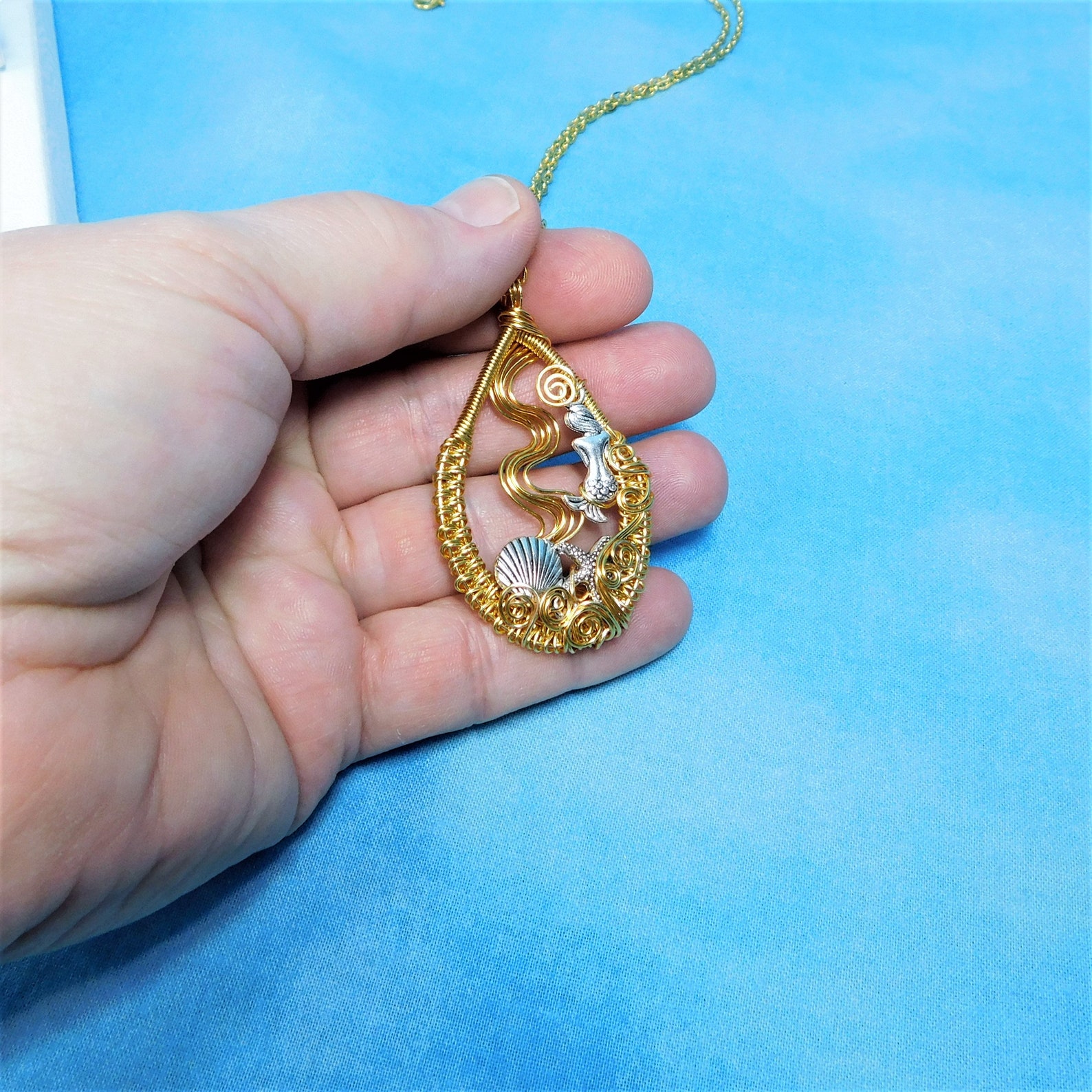 Artistic Mermaid Necklace Beach Theme Fantasy Jewelry Woven | Etsy