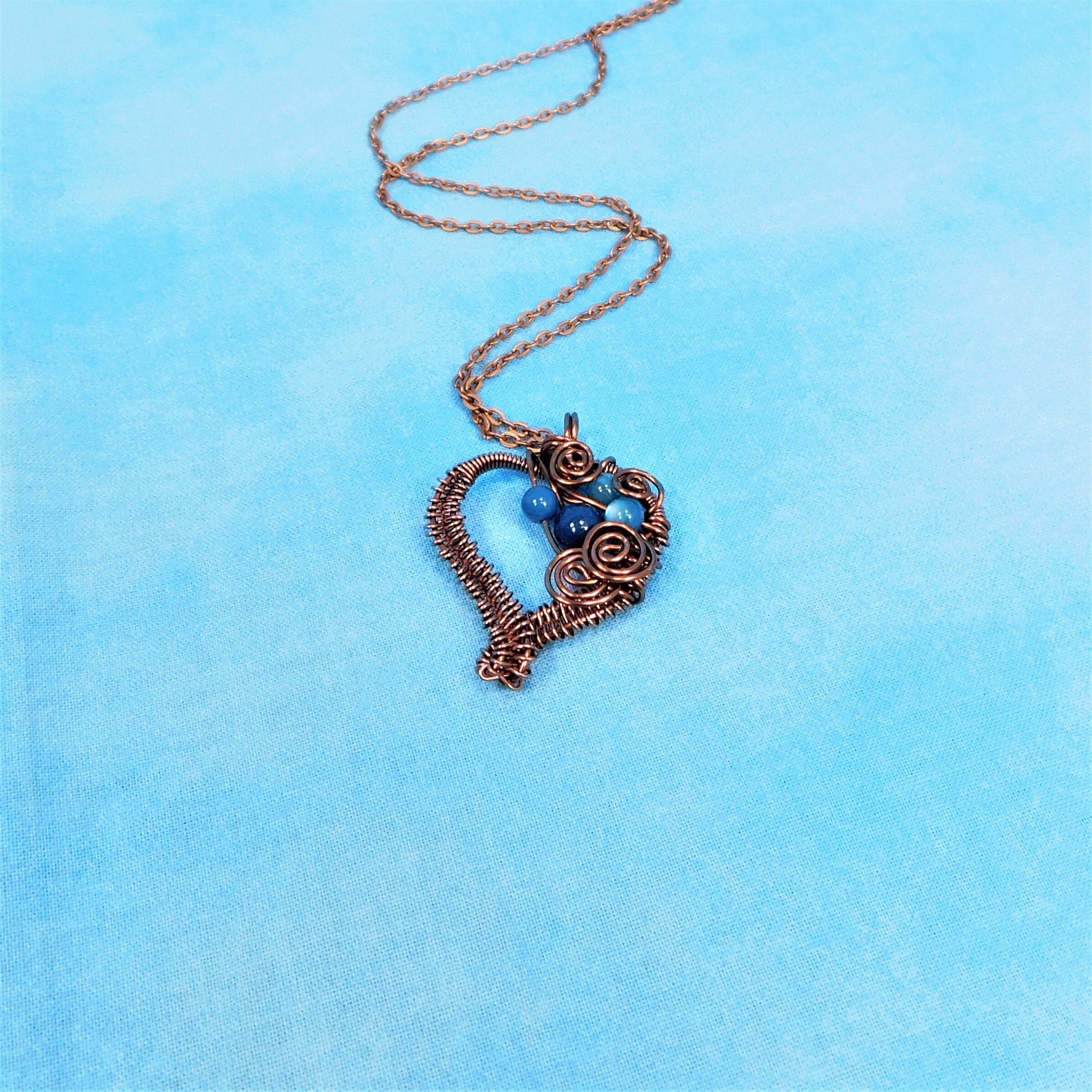 Rustic Copper Heart Necklace, Artisan Crafted Woven Wire Wrapped ...