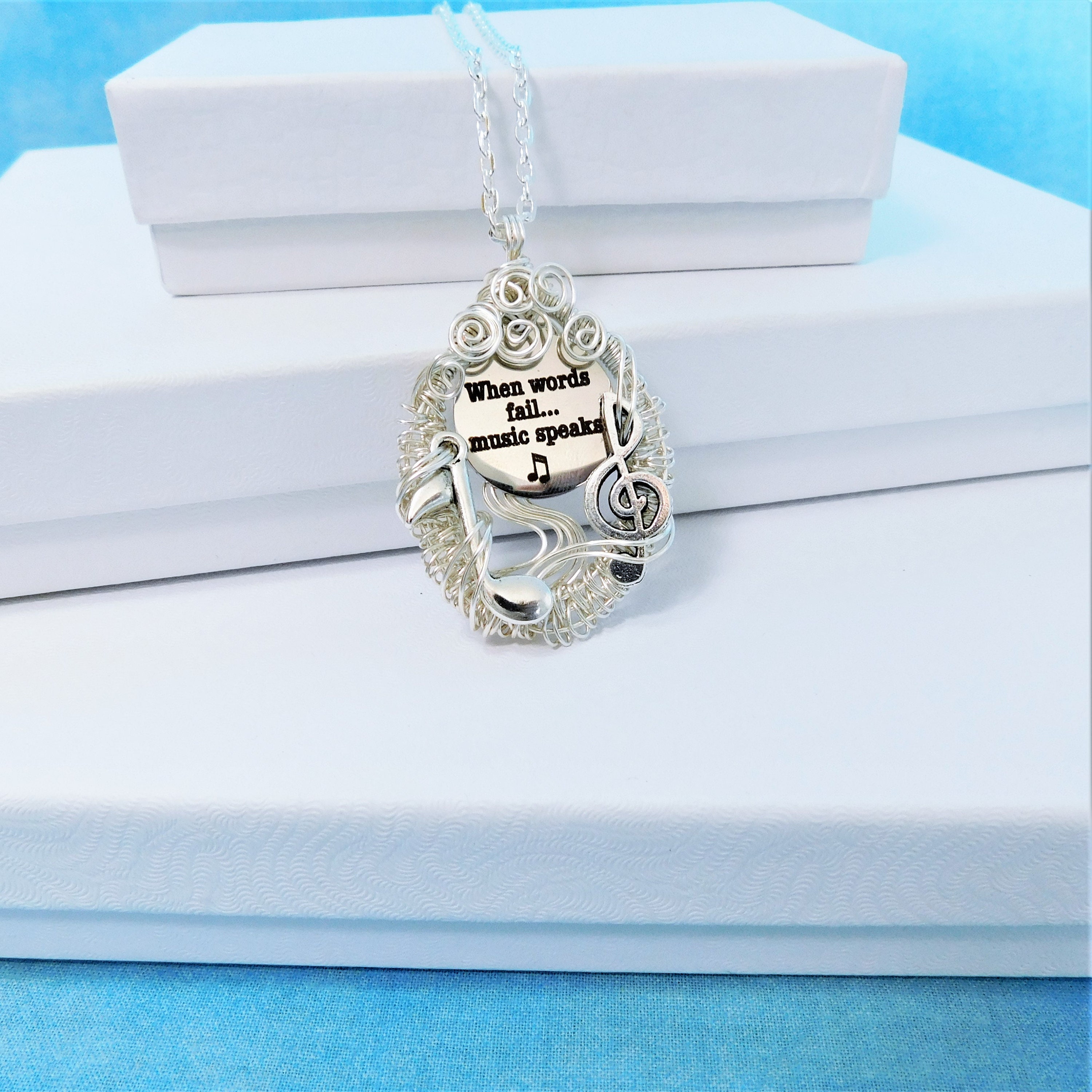 Music Note Necklace Teacher Gift, Unique Necklace for Wife, When Words ...