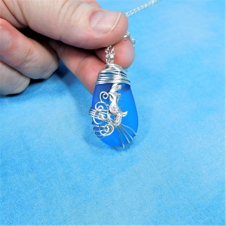 Wire Wrapped Mermaid Necklace Artisan Crafted Blue Sea Glass | Etsy