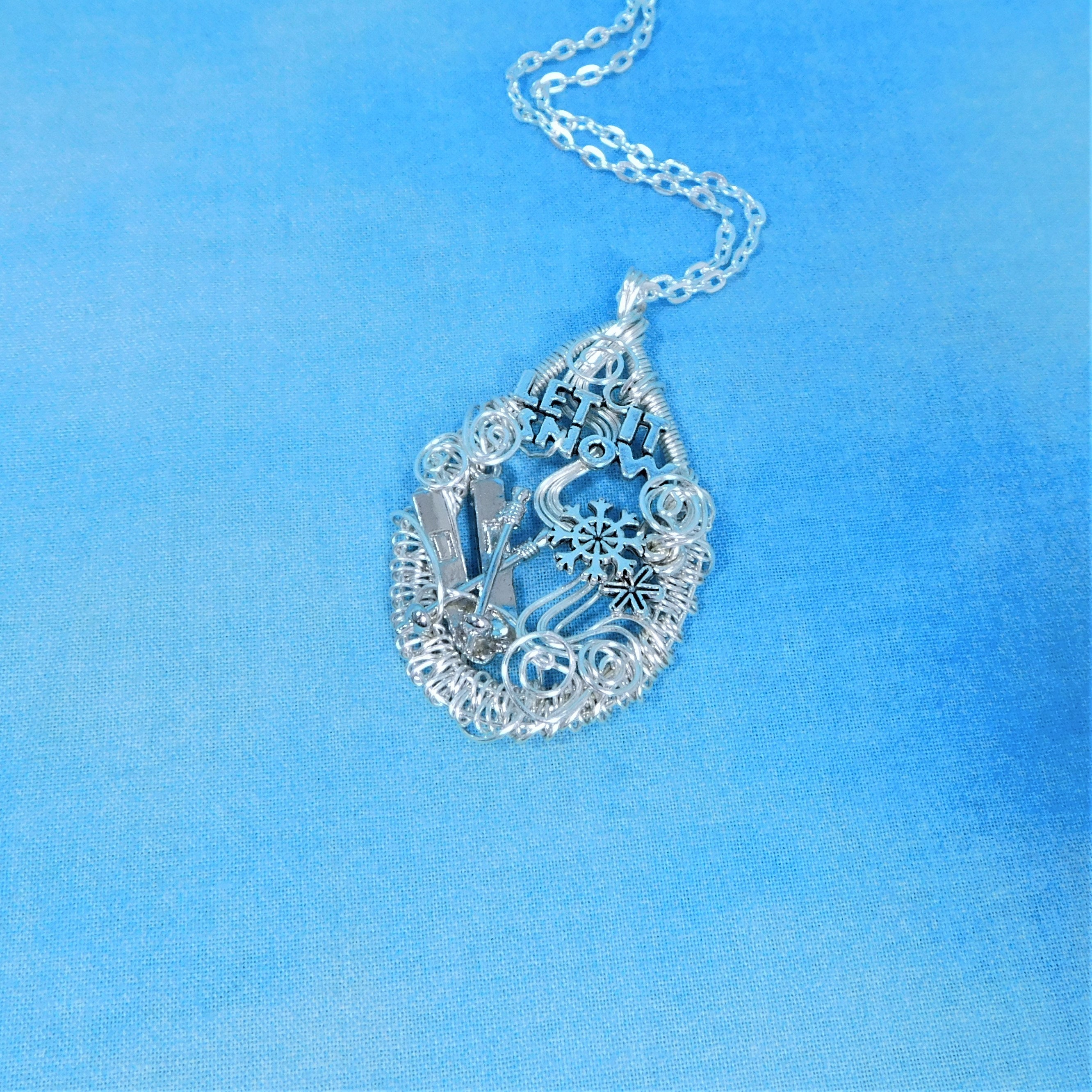 Snowflake Necklace Ski Jewelry, Snow Sports Skiing Theme Winter Pendant ...