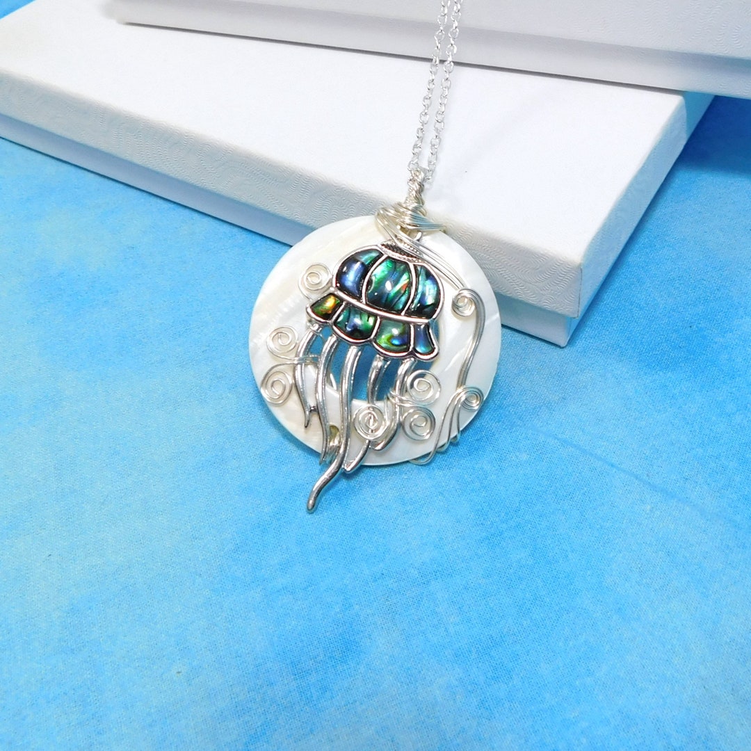 Large Jellyfish Necklace, Unique Wire Wrapped Jellyfish Pendant, Marine ...