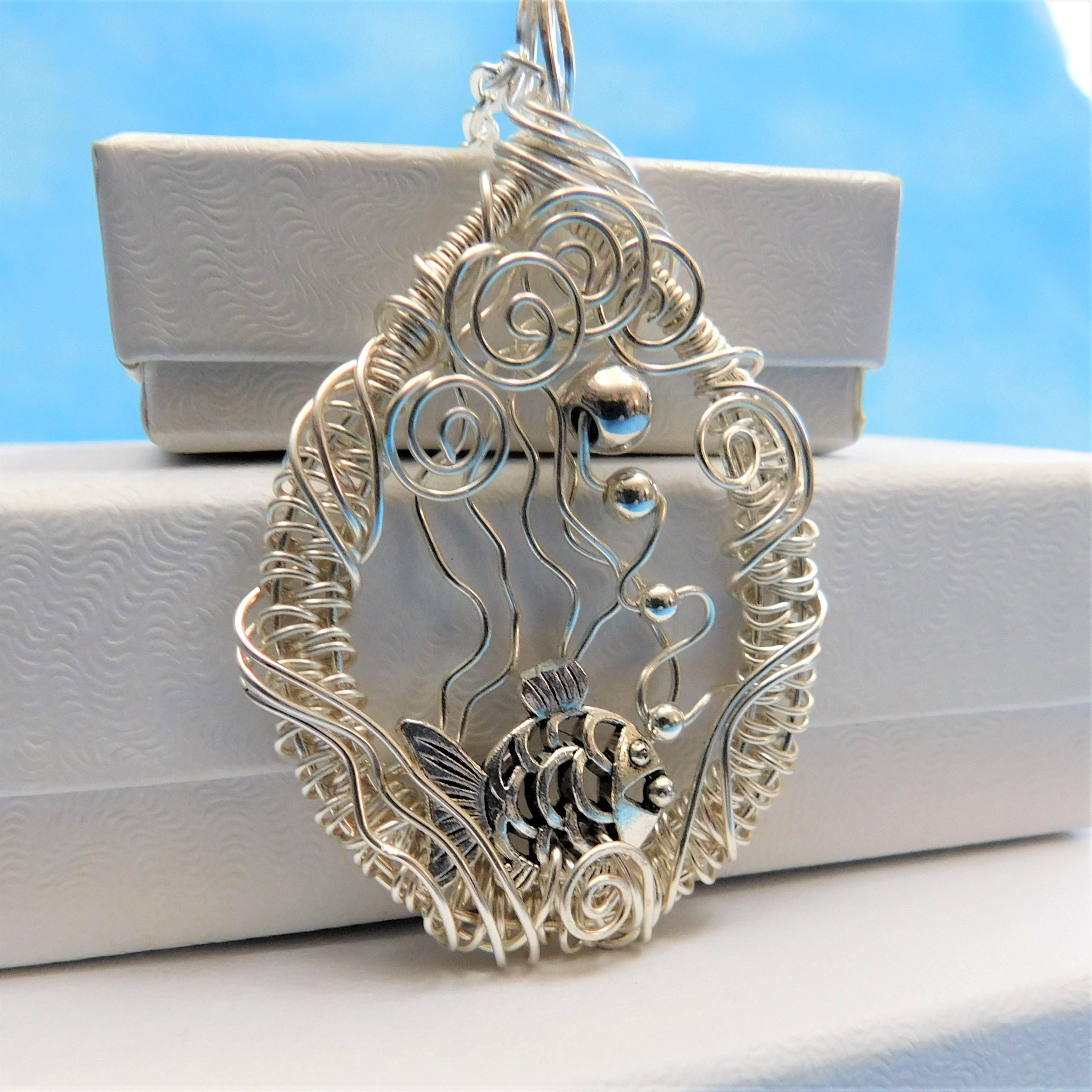 Whimsical Artisan Crafted Fish Necklace, Unique Wire Wrapped Aquatic ...