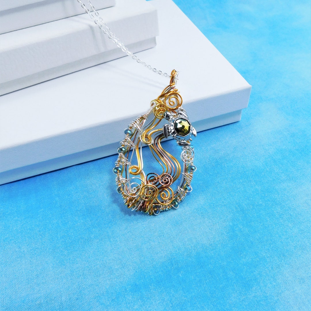 Hand Woven Copper Wire Sea Turtle Necklace, Unique Wire Wrapped ...