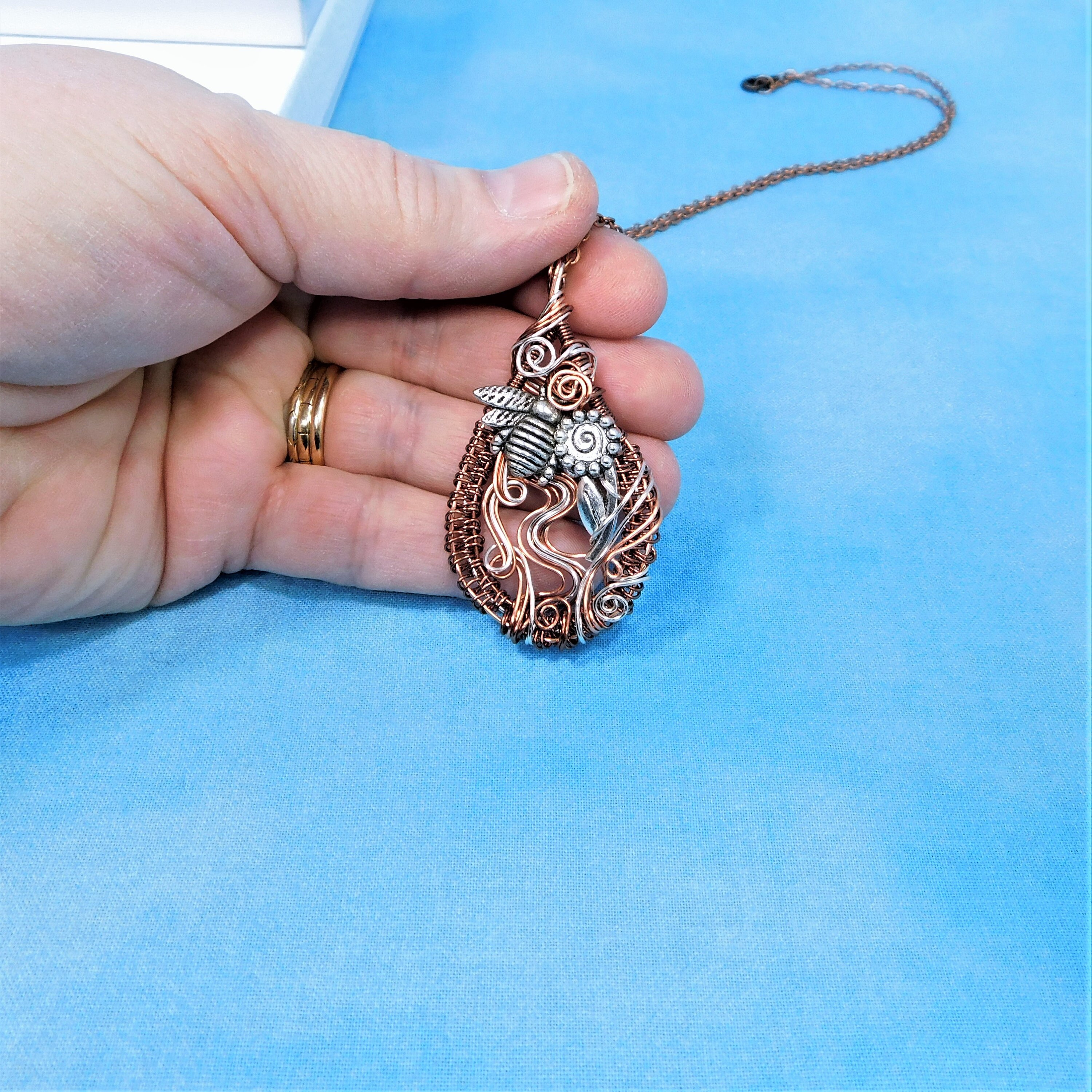 Artisan Crafted Bee Necklace, Unique Copper Wire Wrapped Honeybee ...