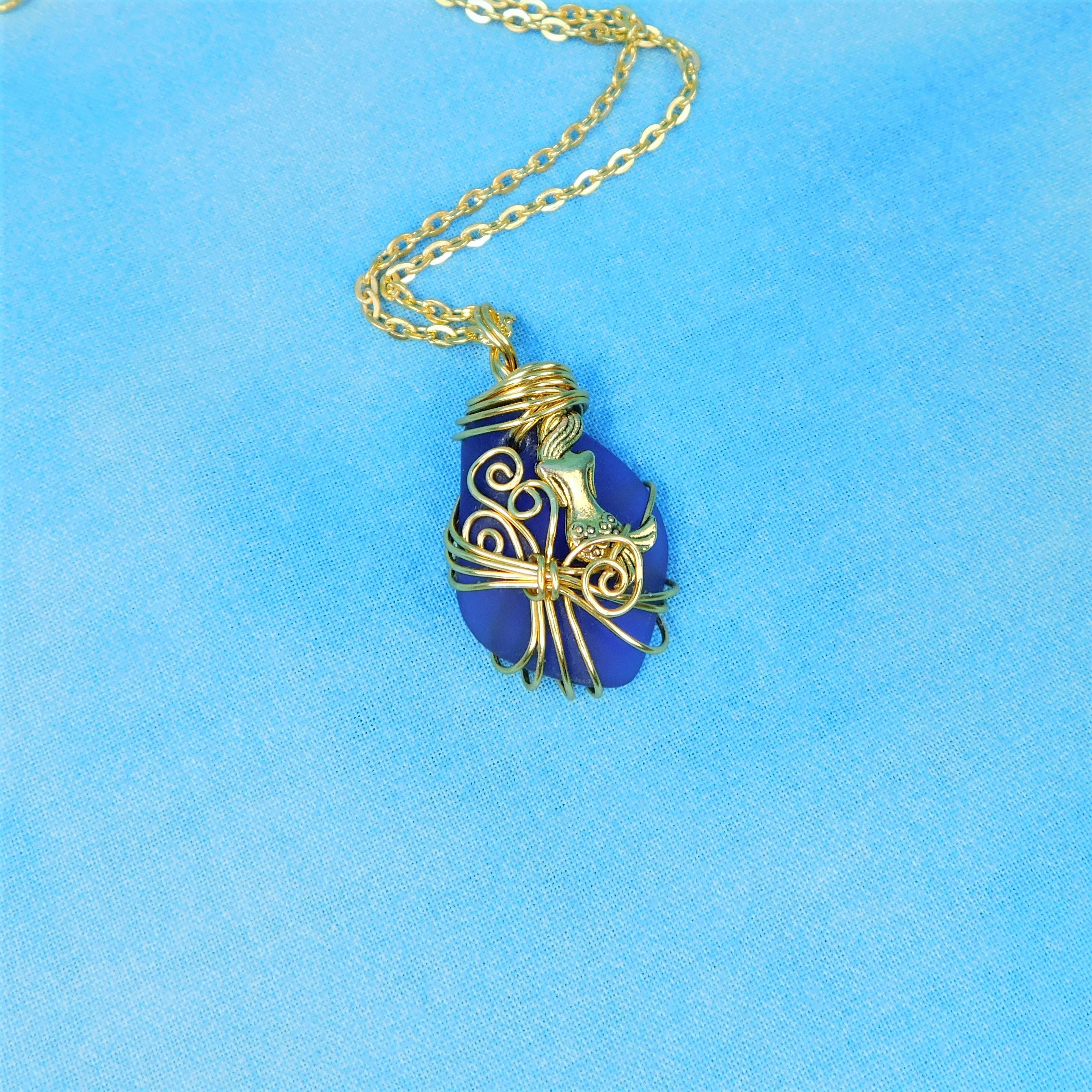 Mermaid Sea Glass Necklace, Artisan Crafted Blue Beach Theme Jewelry ...