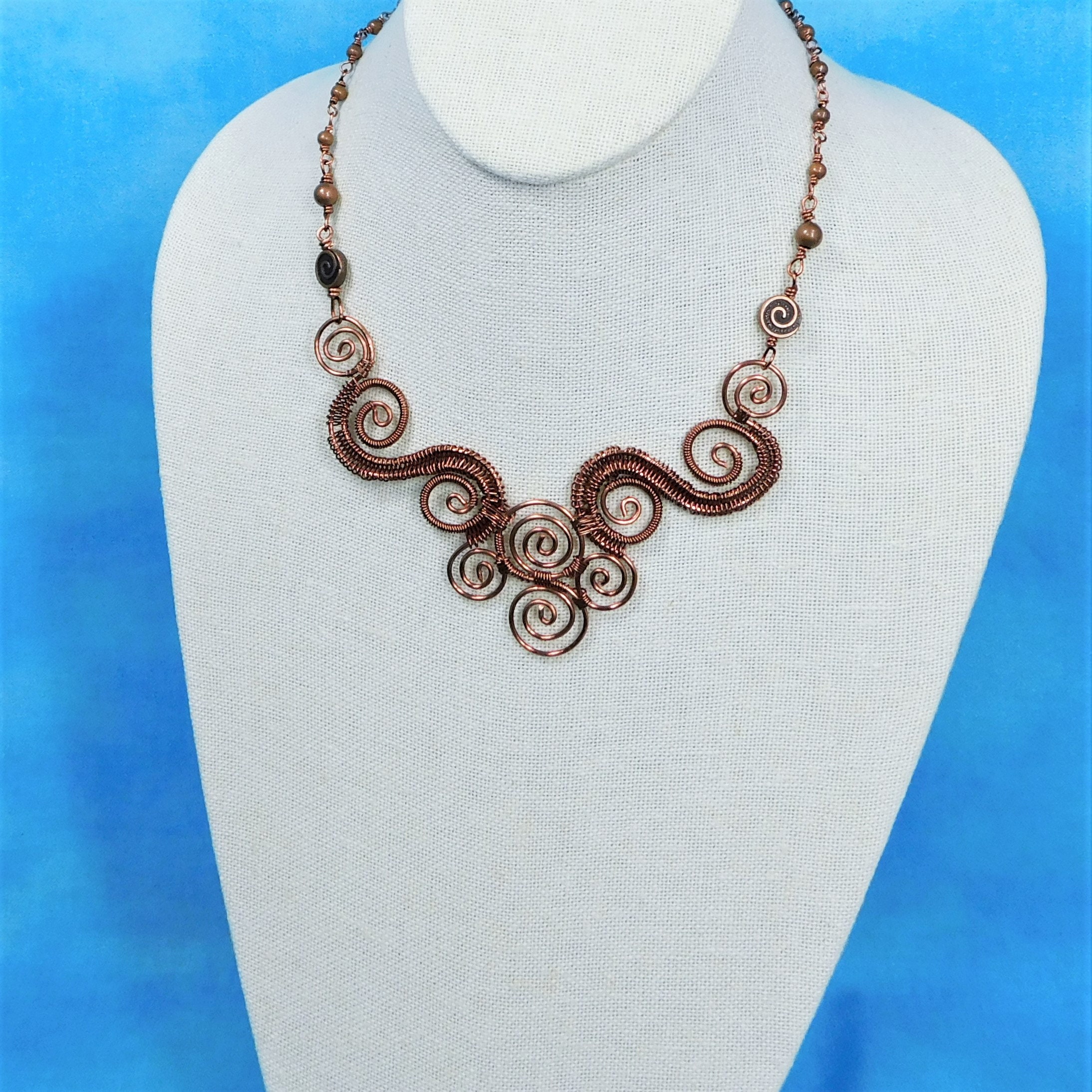 Sculpted and Woven Wire Scroll Work Bib Style Statement Necklace in ...