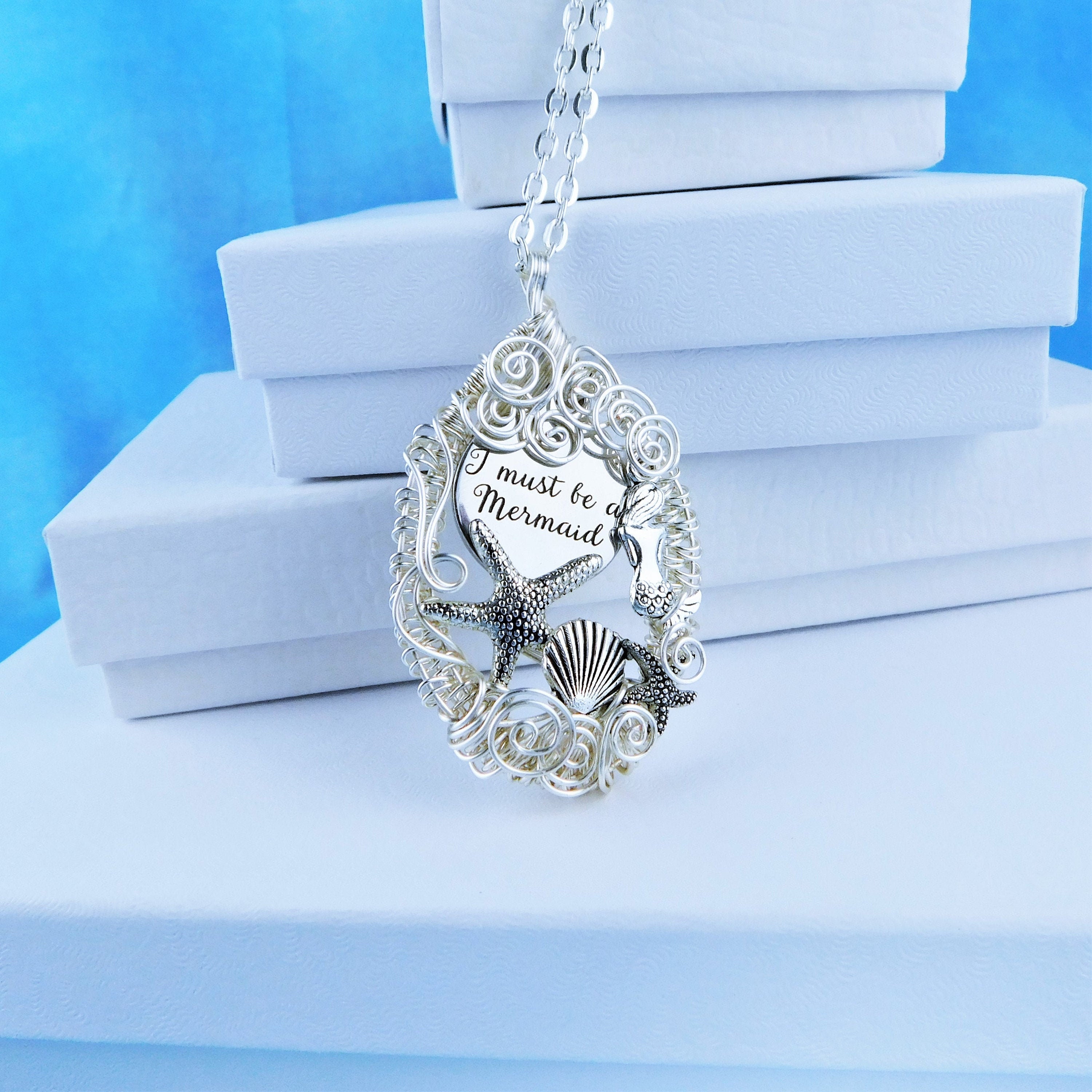 Mermaid Necklace Beach Theme Jewelry, Woven Wire I Must Be a Mermaid ...