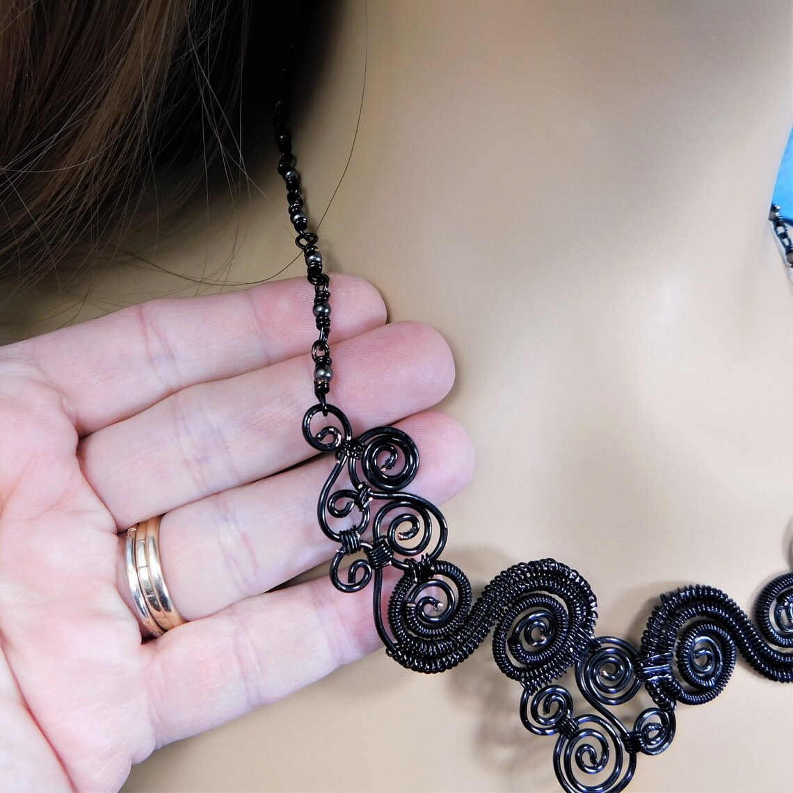 Black Scroll Work Statement Necklace Elegant Wire Sculpted - Etsy
