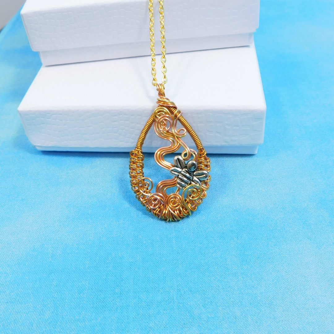 Sculpted Wire Wrapped Bee Necklace, Artistic Bumblebee Pendant, Artisan ...