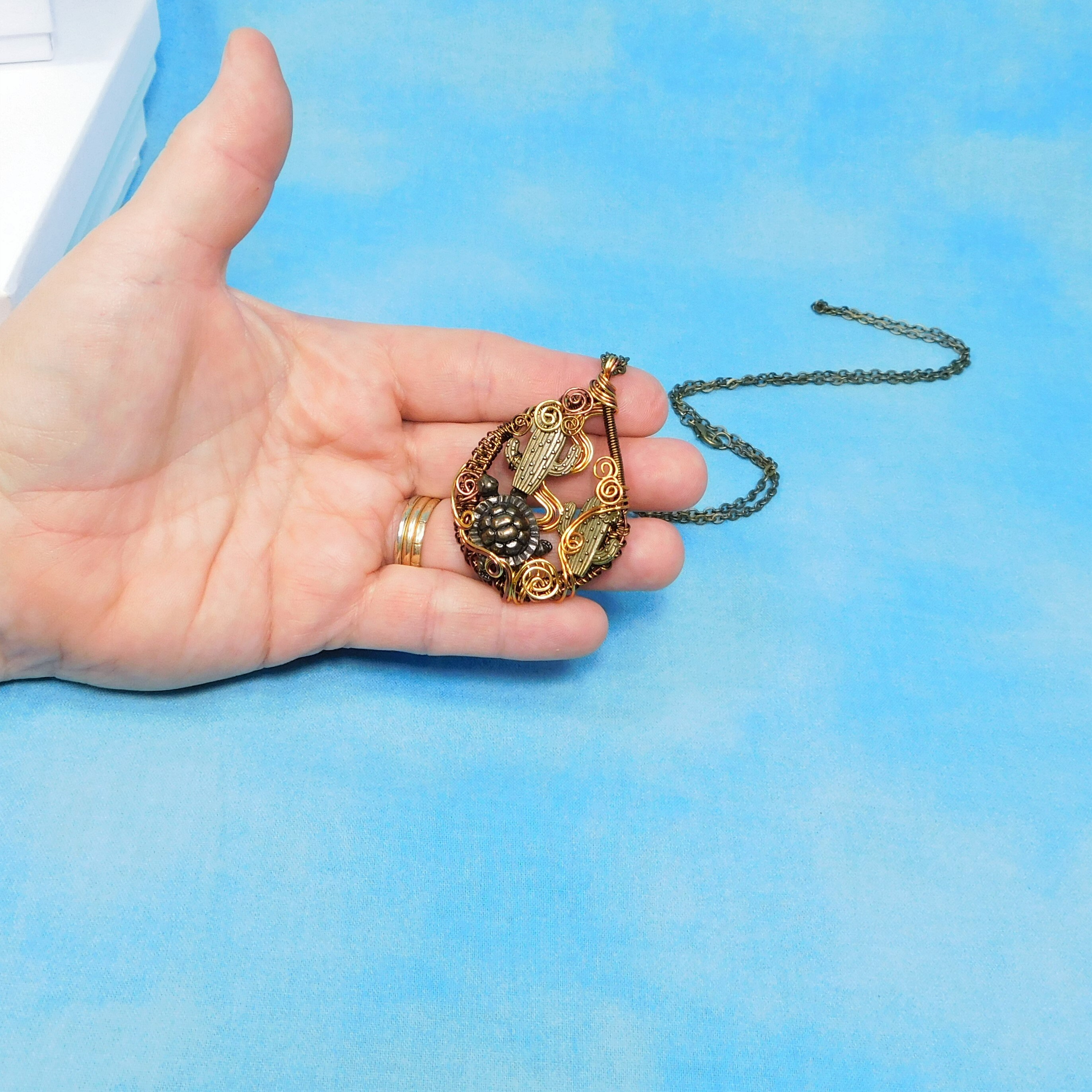 Woven Copper Desert Tortoise Necklace, Artistic Handmade Wire Wrapped ...