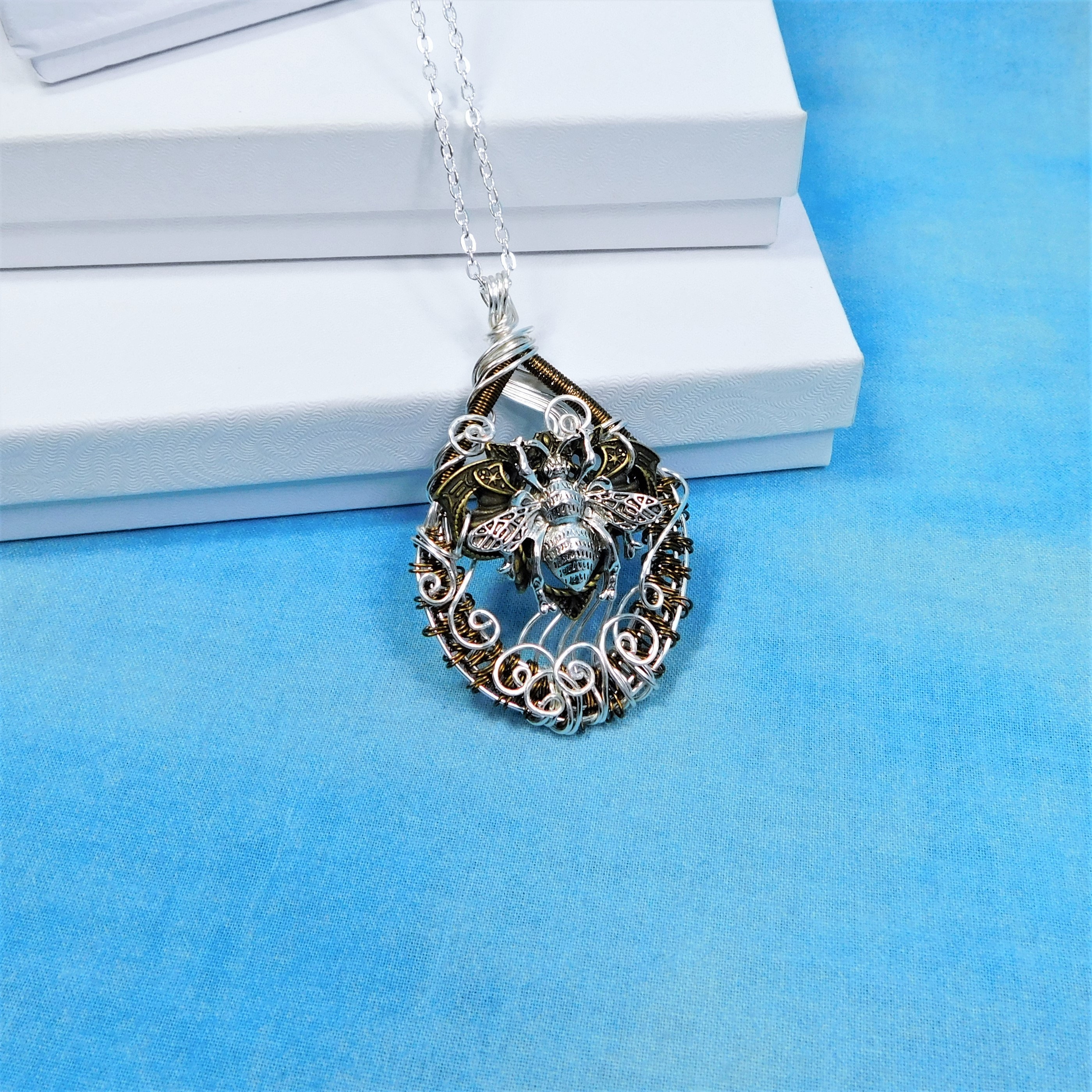 Woven Wire Wrapped Bee Necklace, Artistic Bumblebee Nature Theme ...
