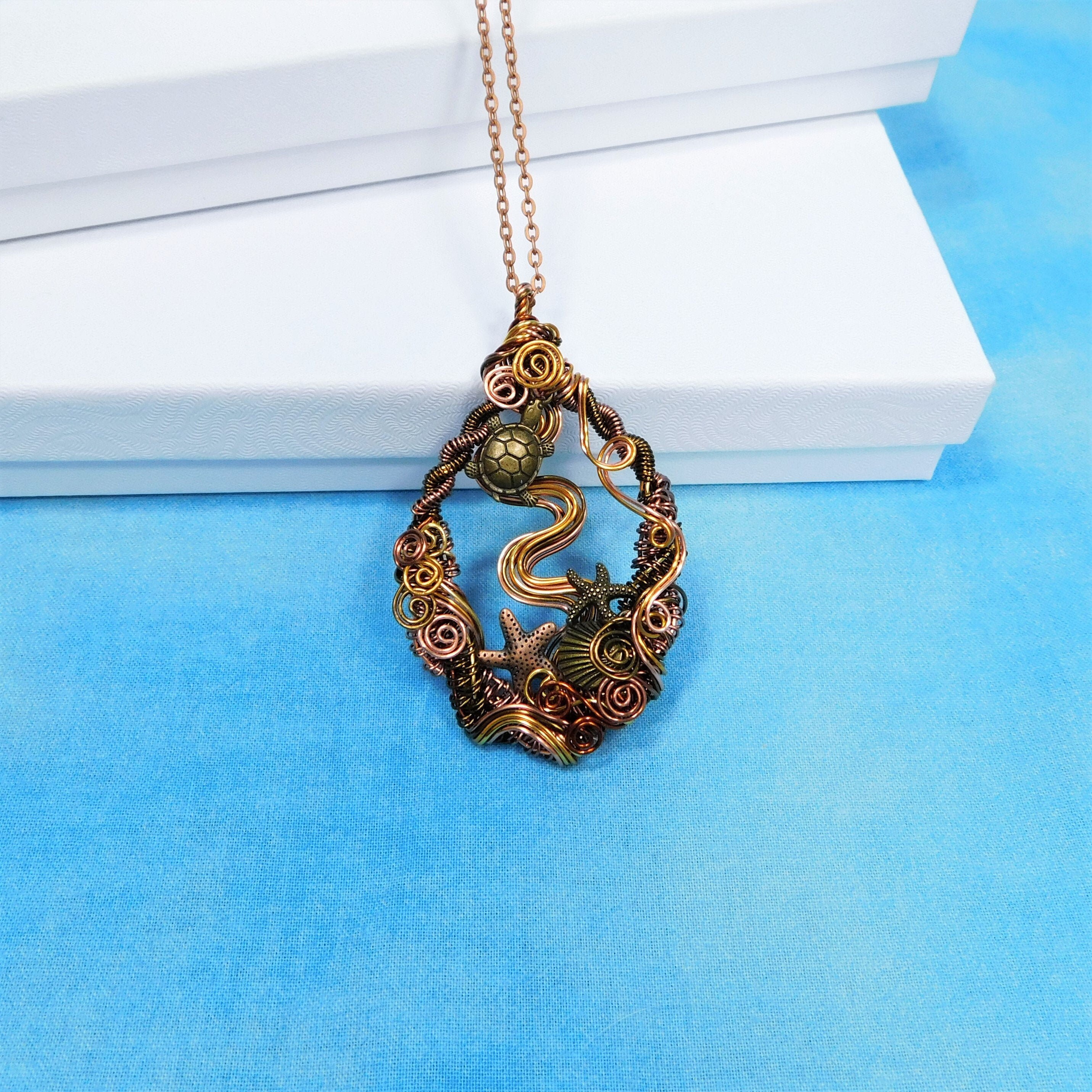 Woven Copper Sea Turtle Necklace, Artistic Handmade Wire Wrapped ...