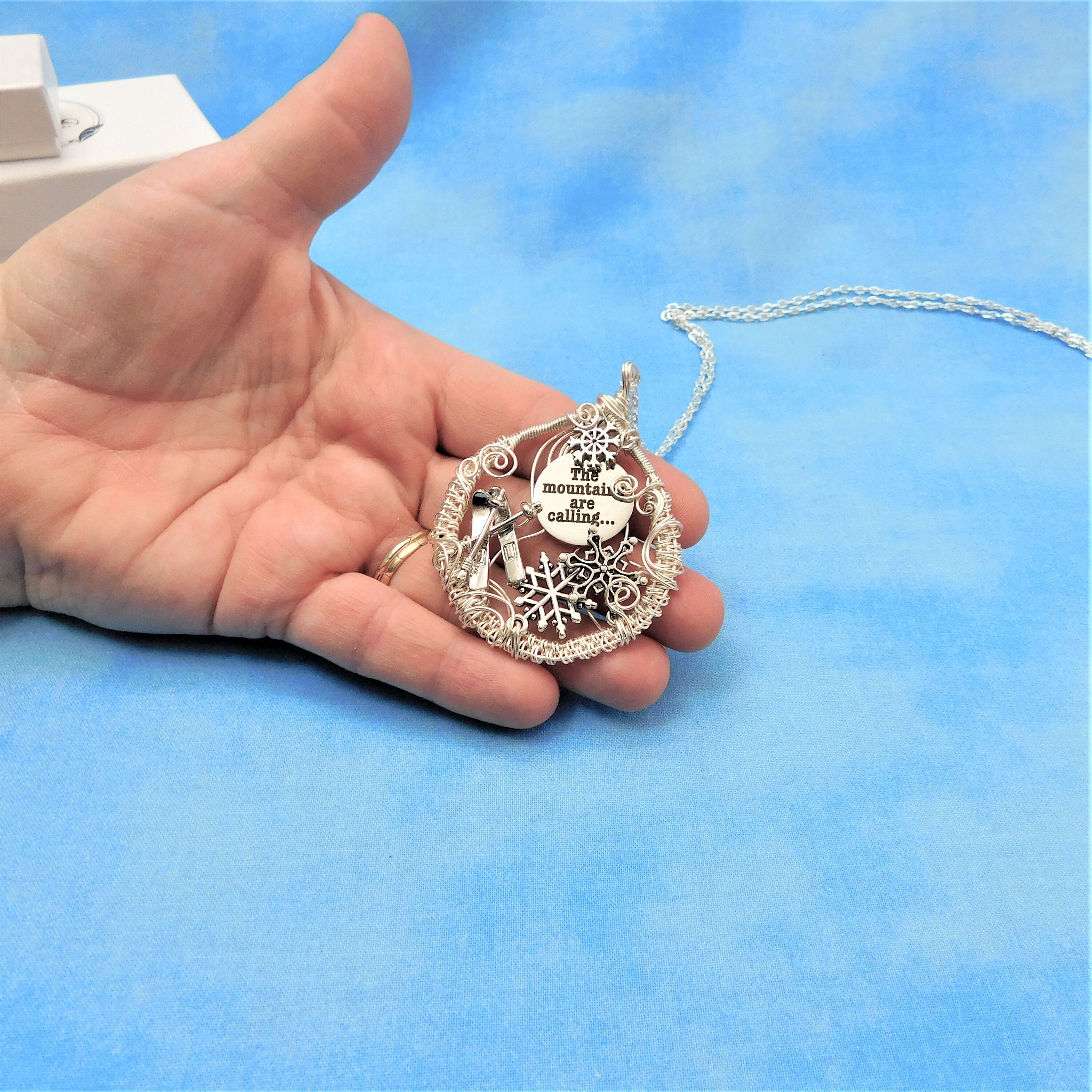 Ski Theme Winter Jewelry Snowflake Necklace Snow Sports Pendant For