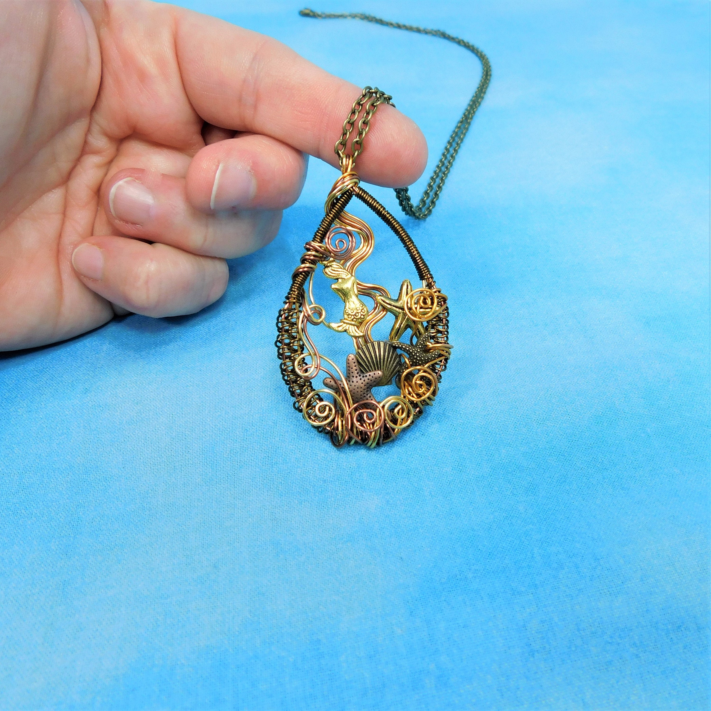 Mermaid Necklace Beach Theme Jewelry, Unique Woven Wire Wrapped Ocean ...
