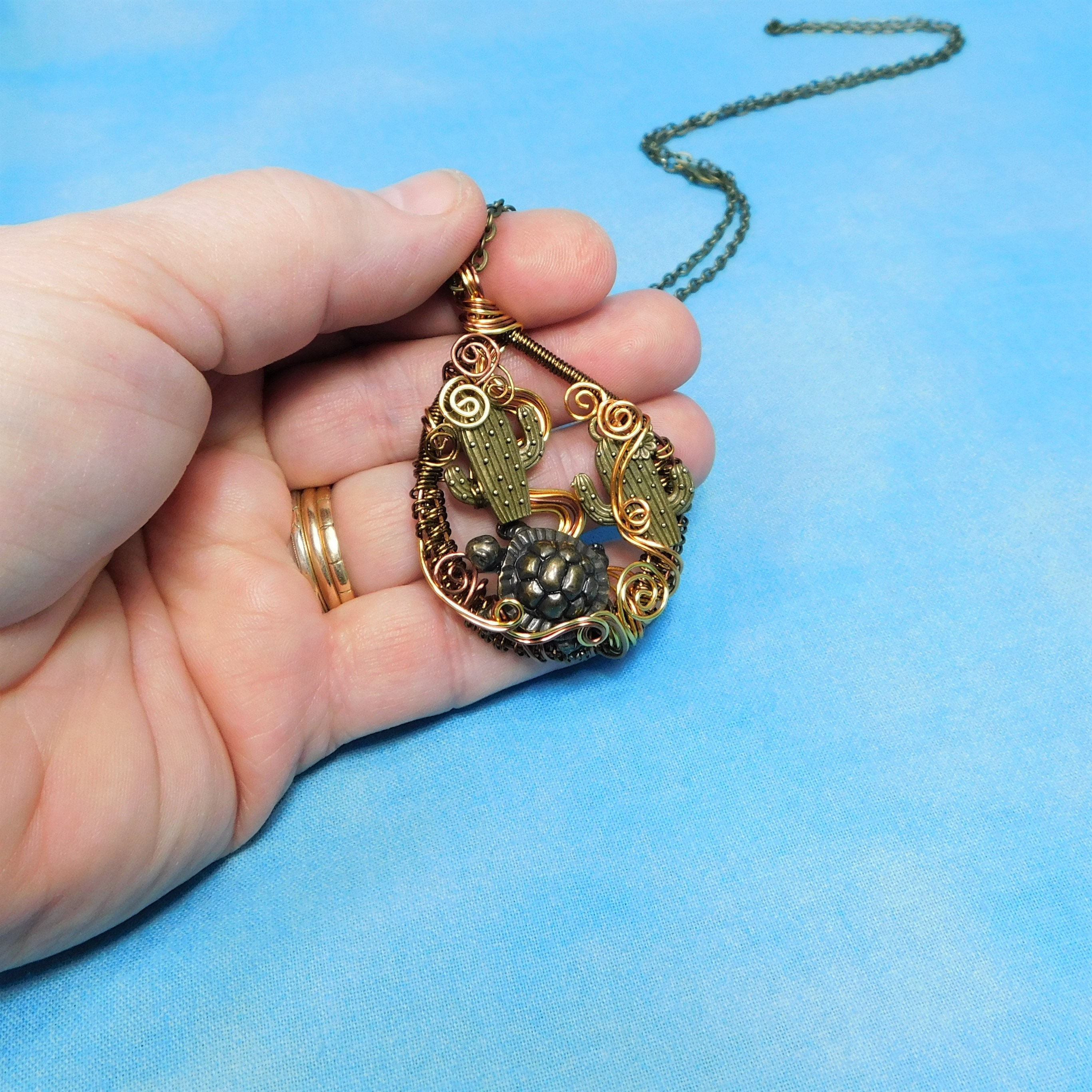 Woven Copper Desert Tortoise Necklace, Artistic Handmade Wire Wrapped ...
