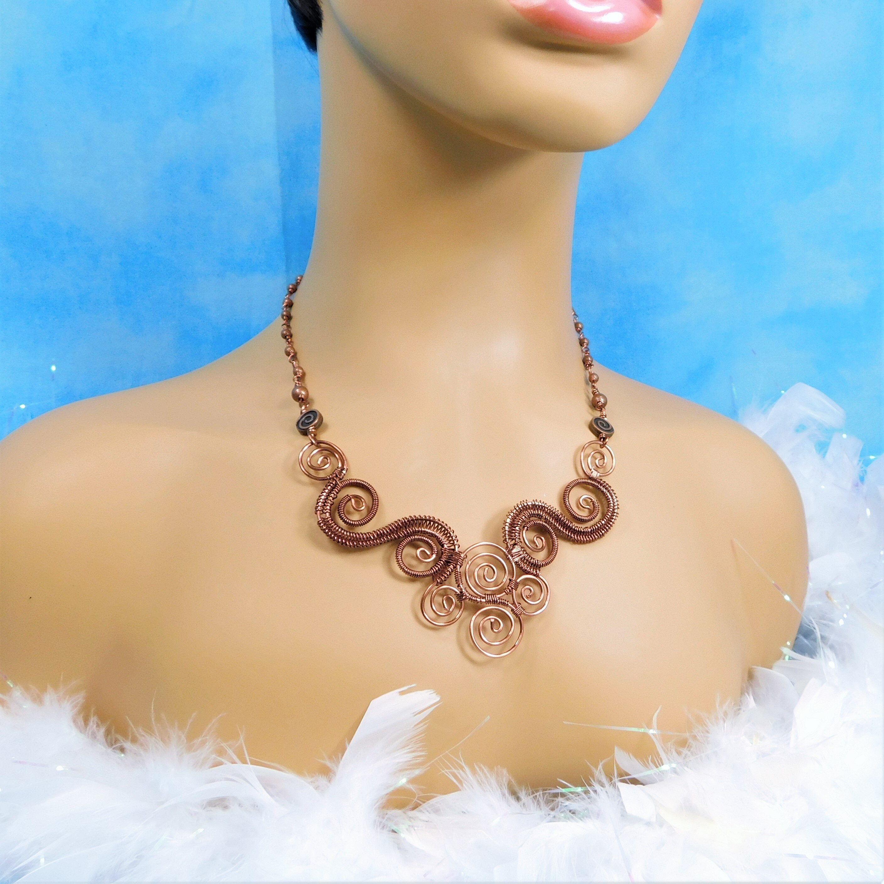 Sculpted and Woven Wire Scroll Work Bib Style Statement Necklace in ...