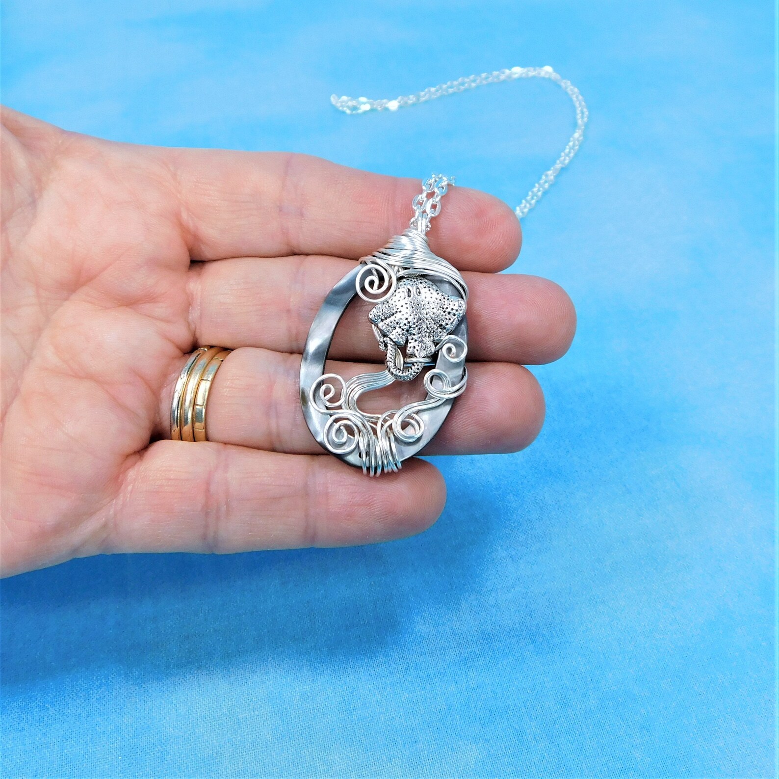 Manta Ray Necklace, Unique Wire Wrapped Stingray Pendant, Marine Animal ...