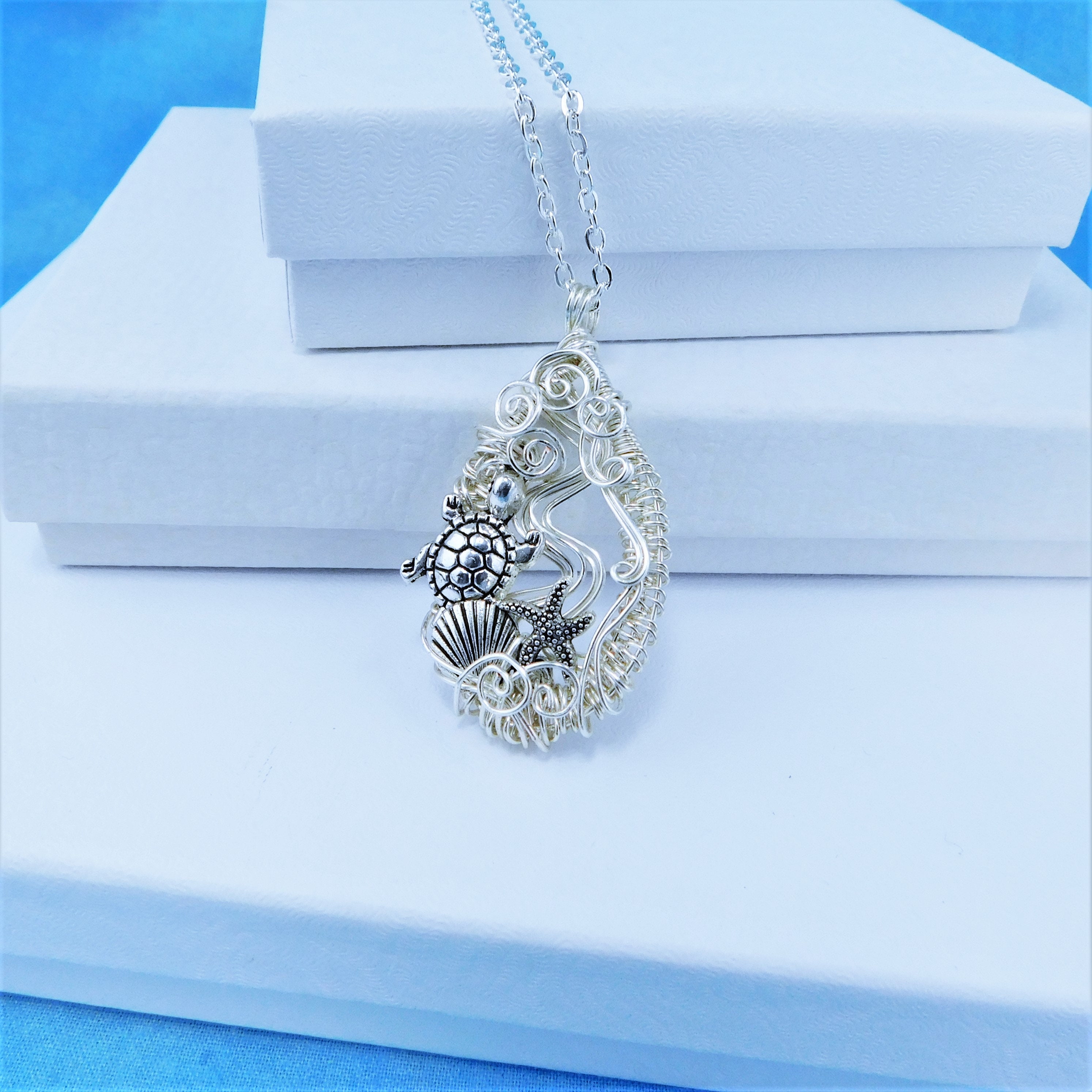 Woven Wire Sea Turtle Necklace, Artistic Sea Animal Pendant, Unique ...