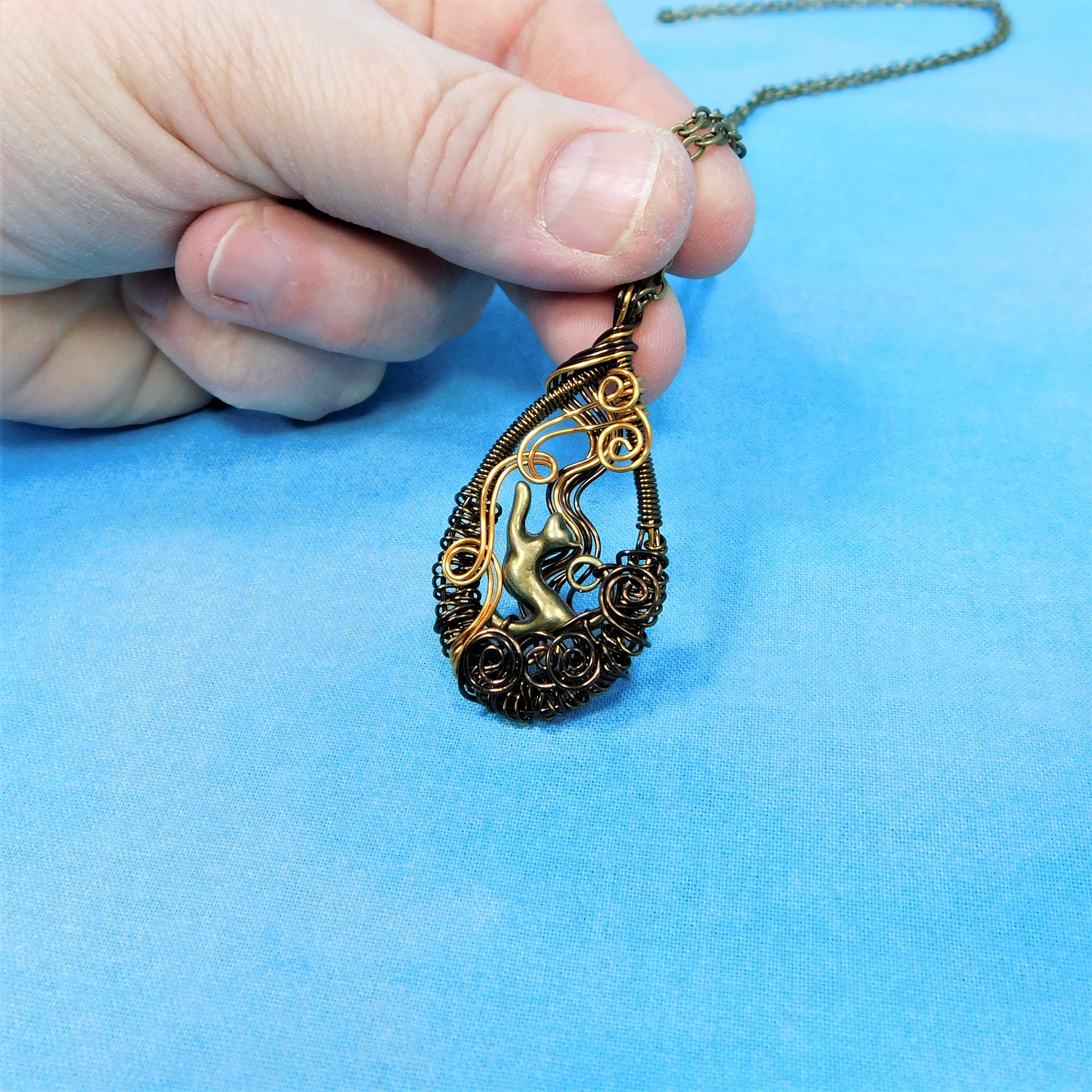 Artistic Cat Necklace, Unique Wire Wrapped Pet Theme Jewelry, Wearable ...