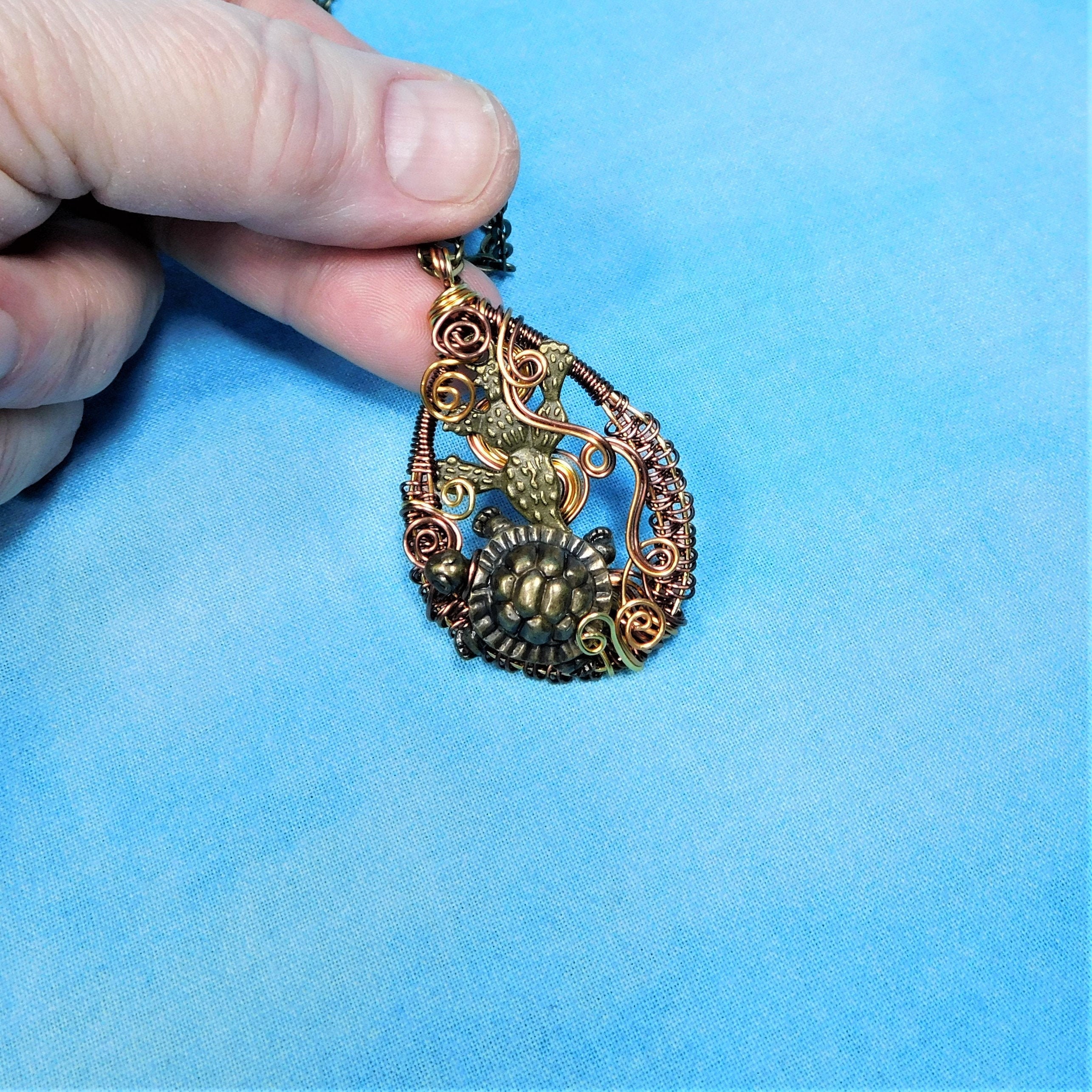 Woven Copper Desert Tortoise Necklace, Artistic Handmade Wire Wrapped ...
