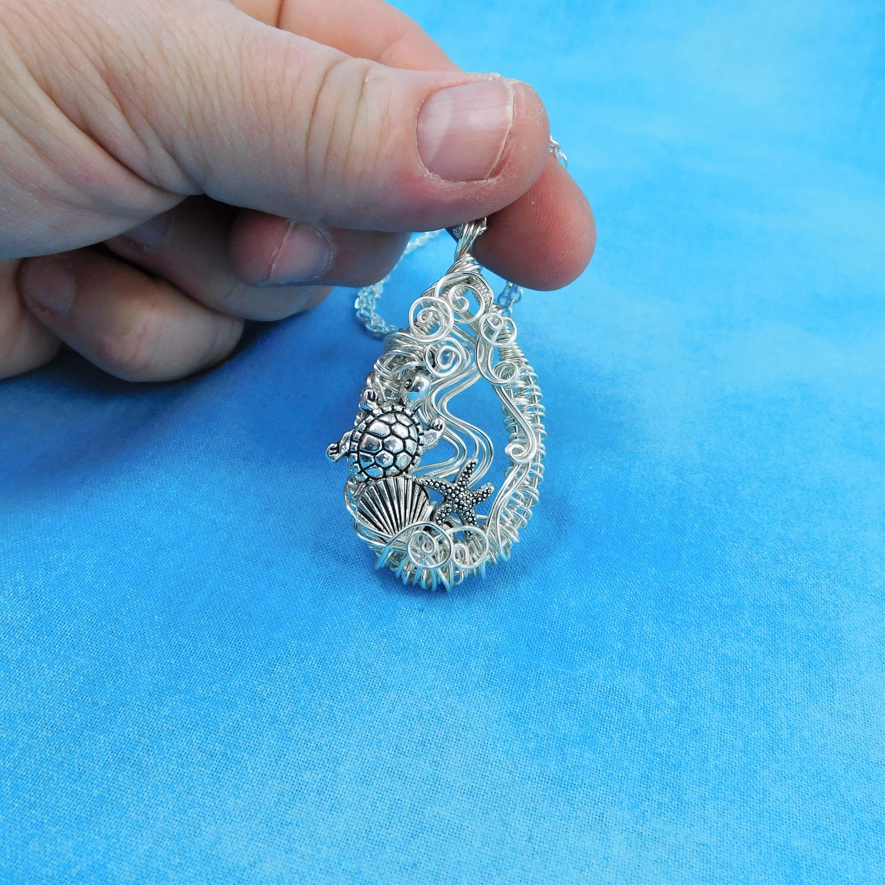 Woven Wire Sea Turtle Necklace, Artistic Sea Animal Pendant, Unique ...