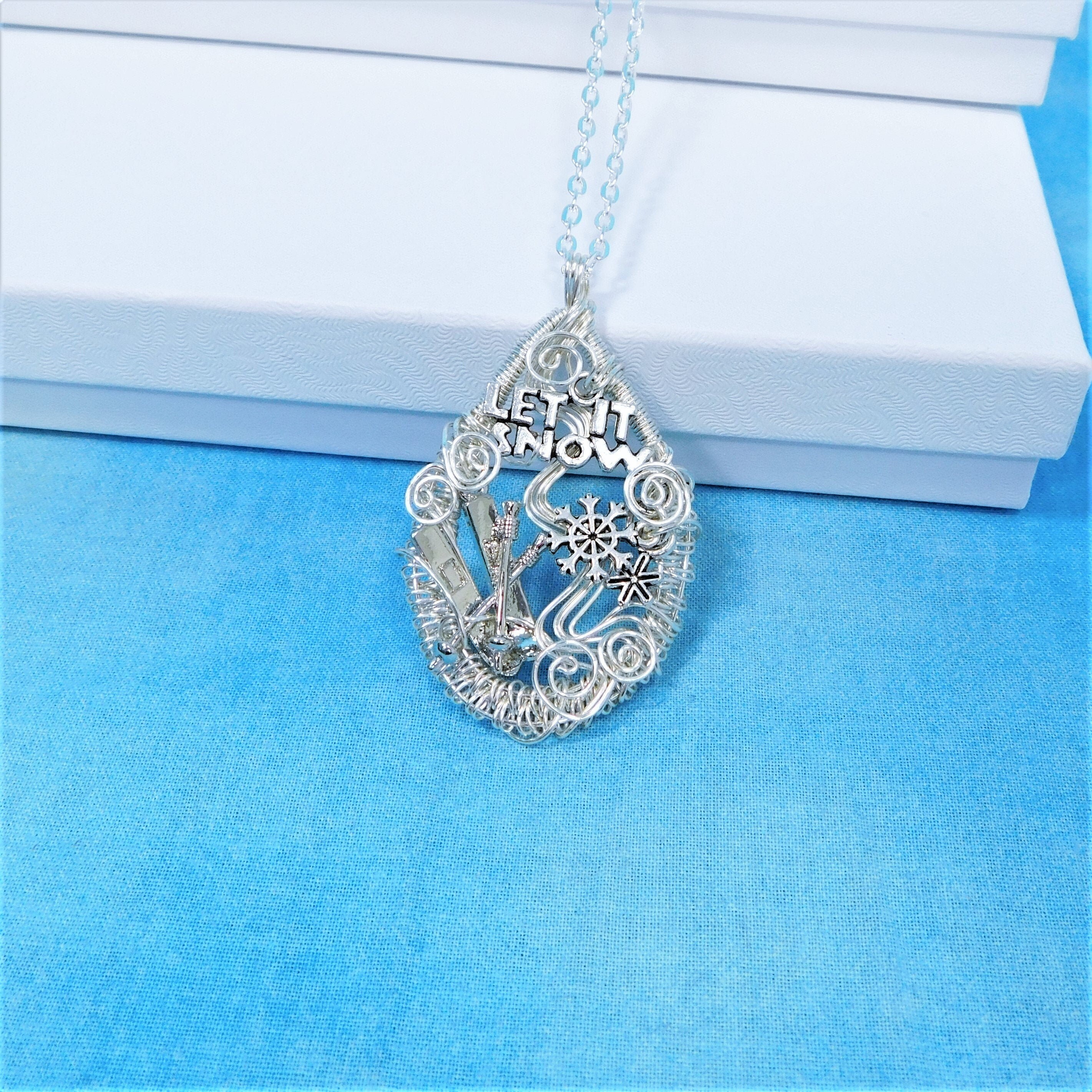 Snowflake Necklace Ski Jewelry, Snow Sports Skiing Theme Winter Pendant ...