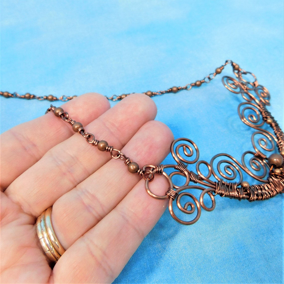 Artistic Copper Wire Wrapped Bib Necklace Artisan Crafted | Etsy