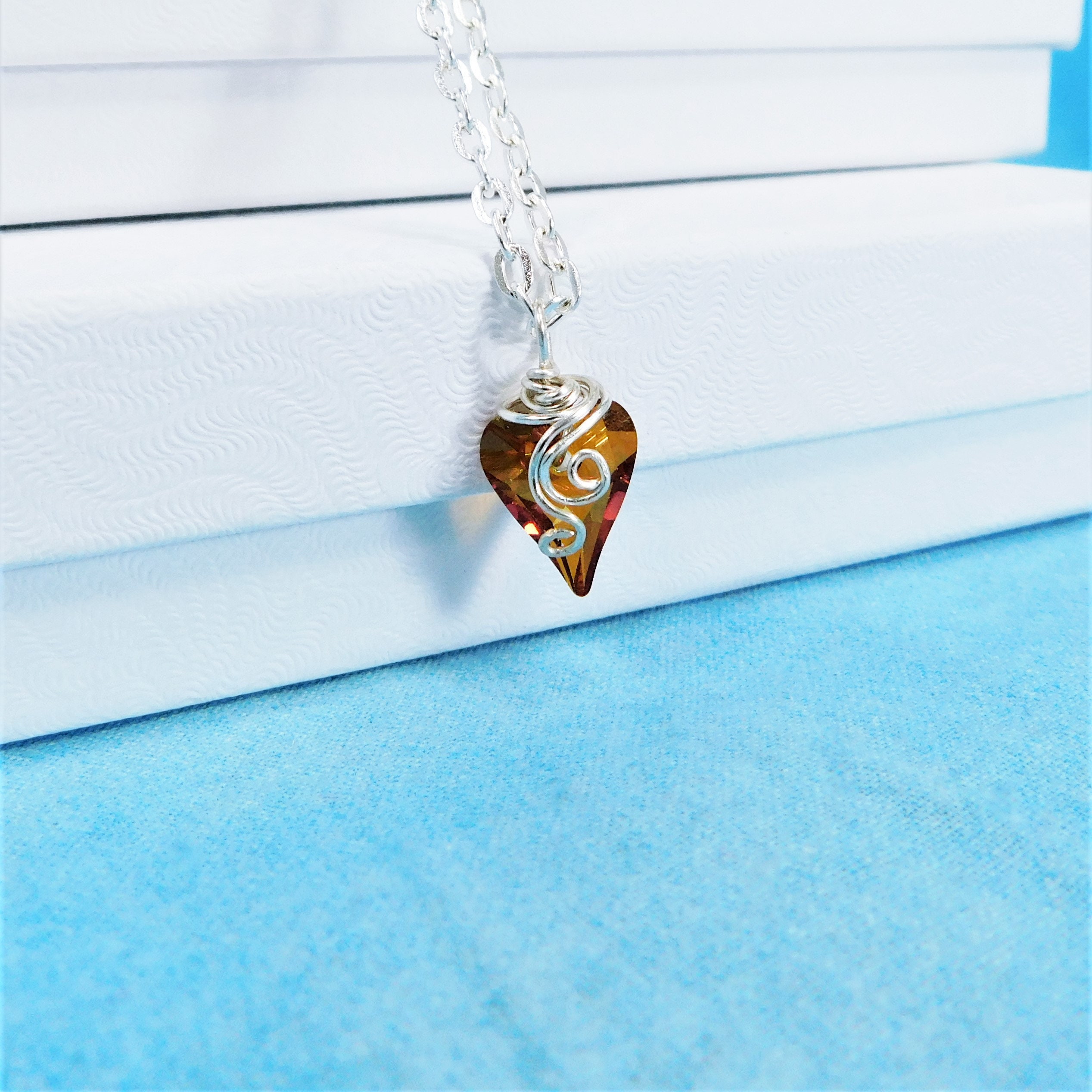 Wire Wrapped Crystal Heart Pendant, Artisan Crafted Crystal Necklace ...