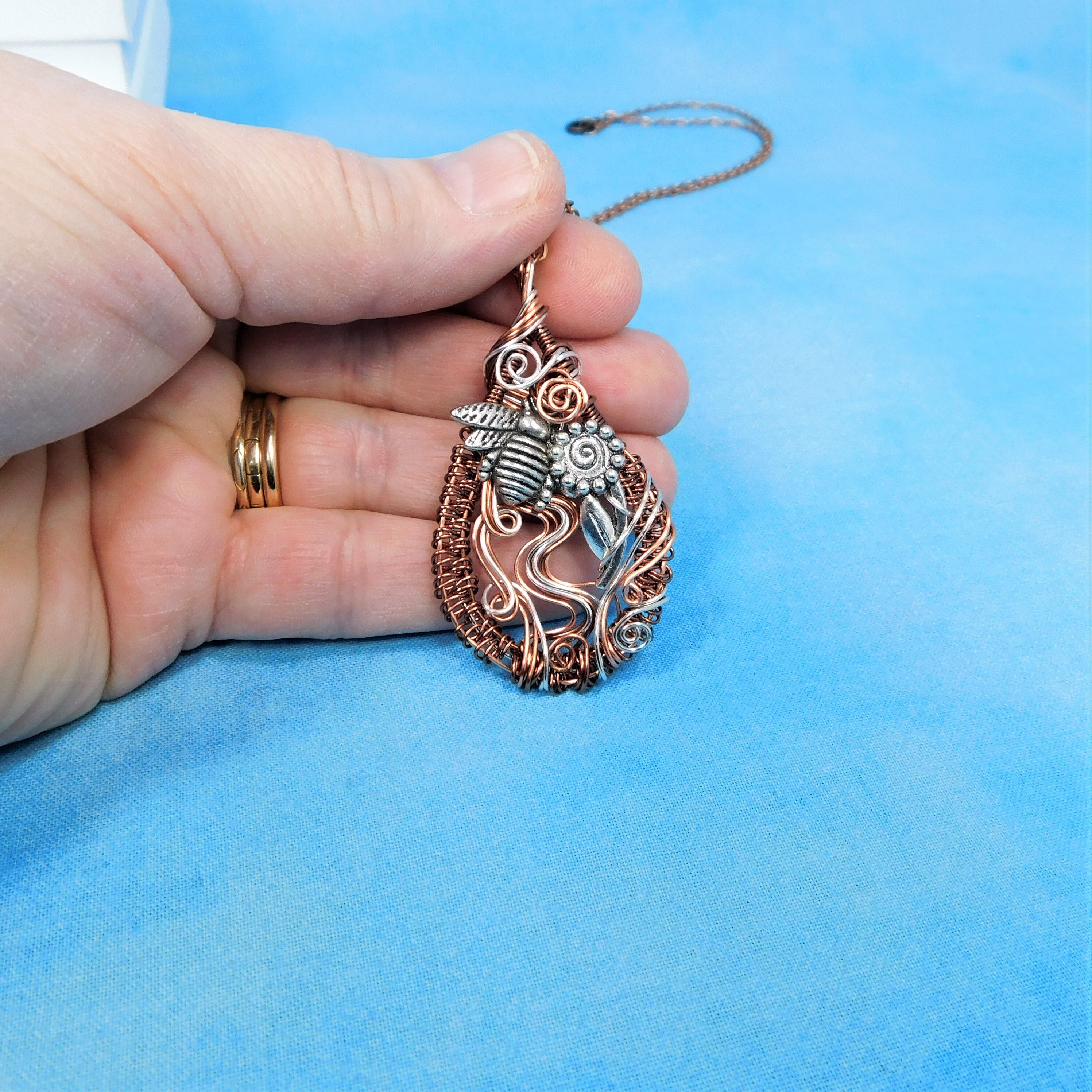 Artisan Crafted Bee Necklace, Unique Copper Wire Wrapped Honeybee ...