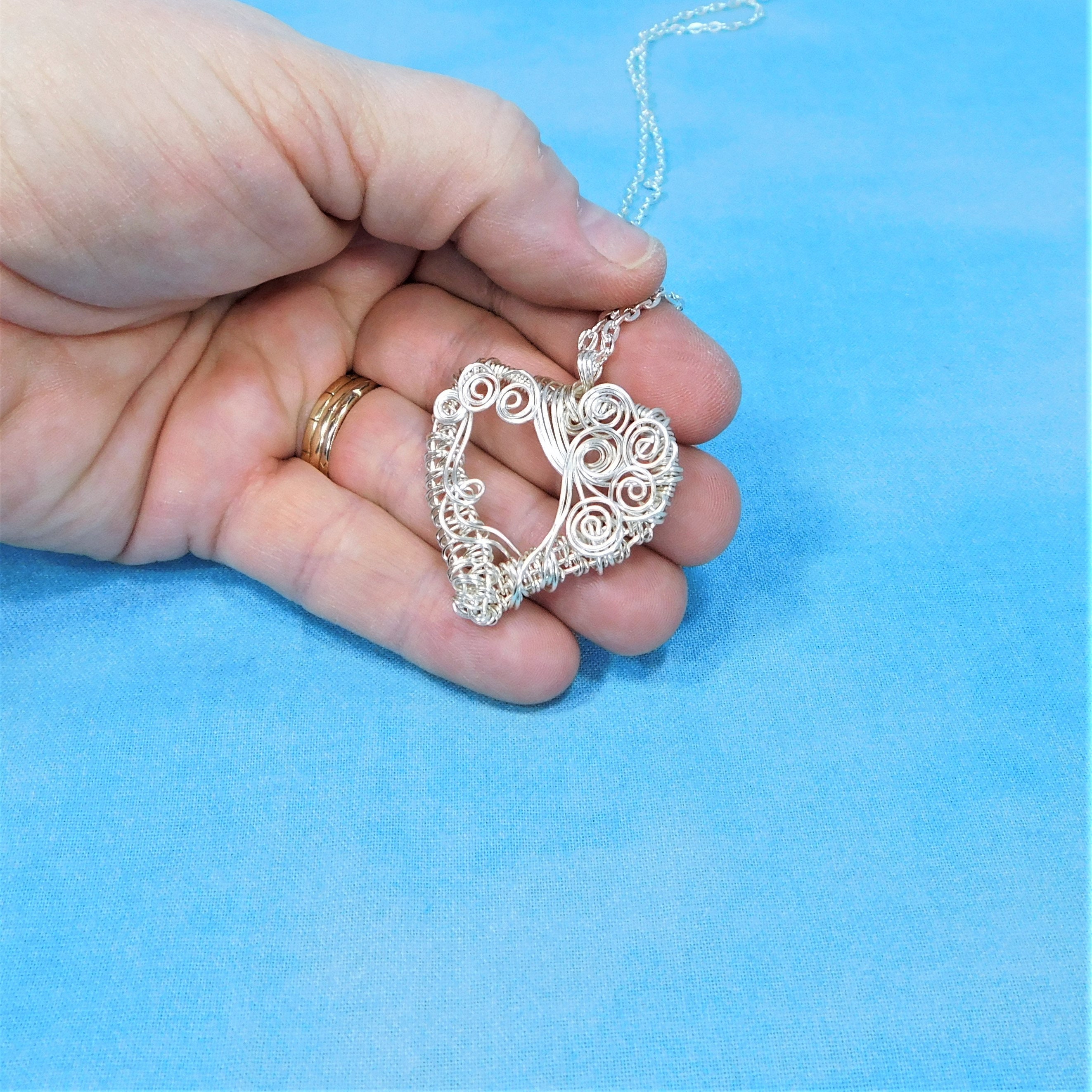 Wire Wrapped Heart Pendant Anniversary Gift for Wife, Artisan Crafted ...