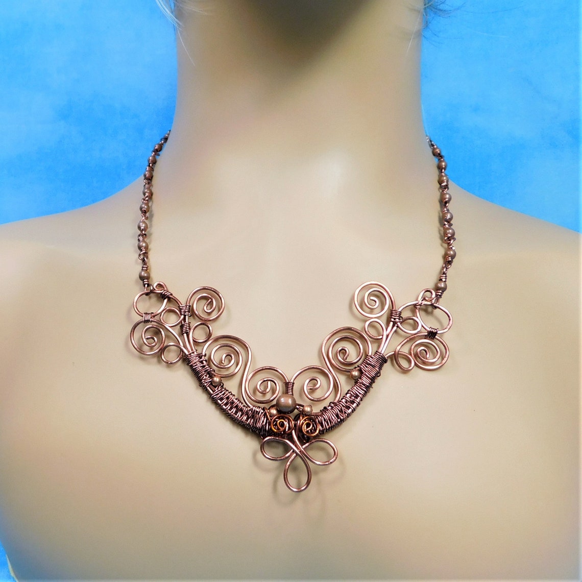 Artistic Copper Wire Wrapped Bib Necklace Artisan Crafted | Etsy