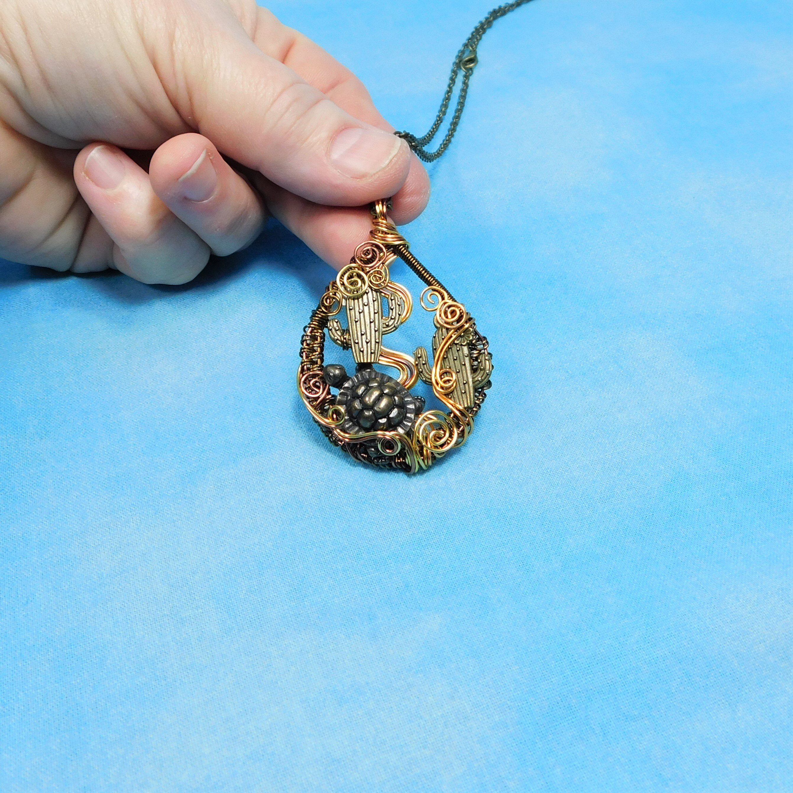 Woven Copper Desert Tortoise Necklace, Artistic Handmade Wire Wrapped ...