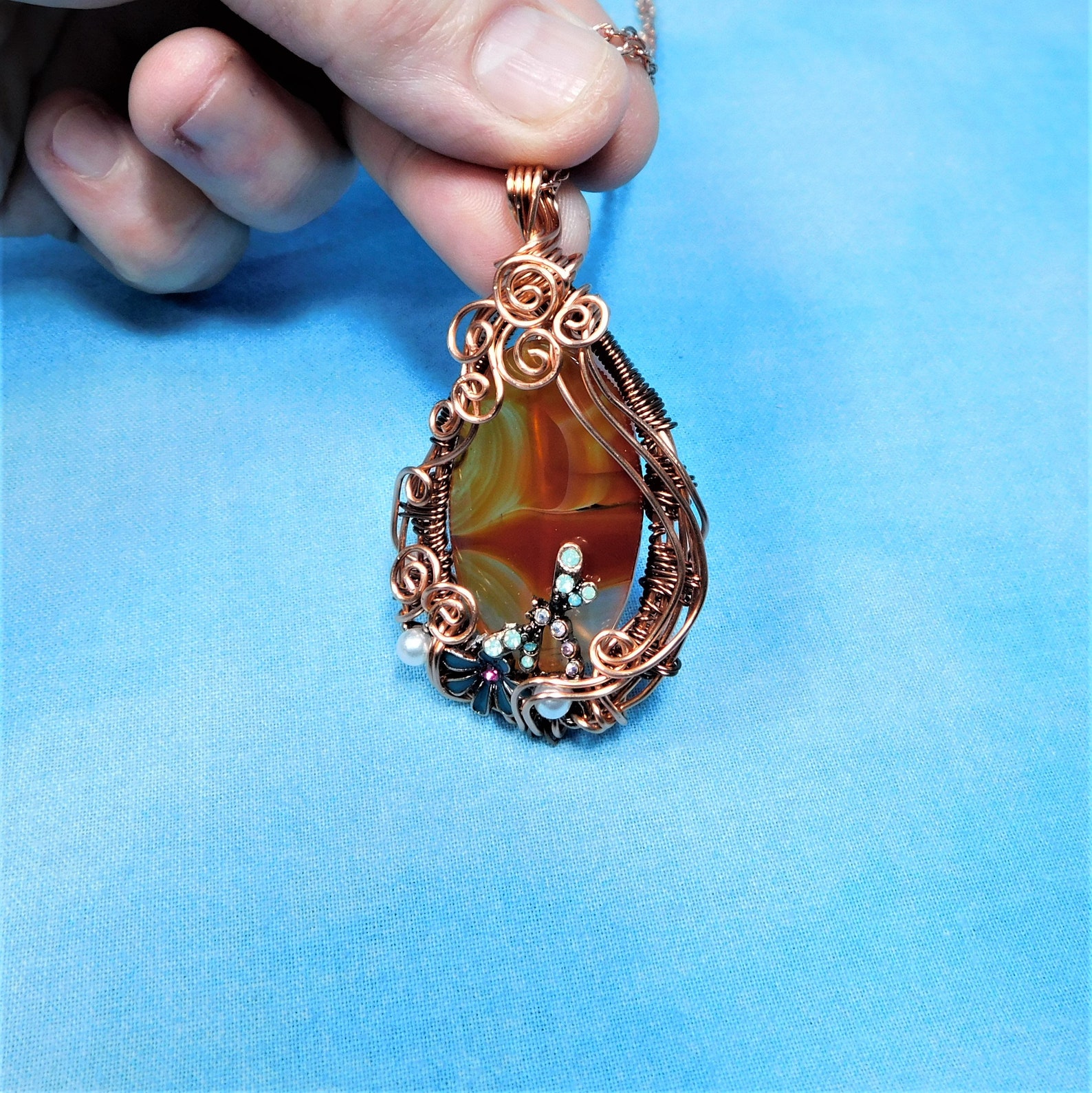 Copper Dragonfly Necklace, Wire Wrapped Agate Pendant, Artistic ...