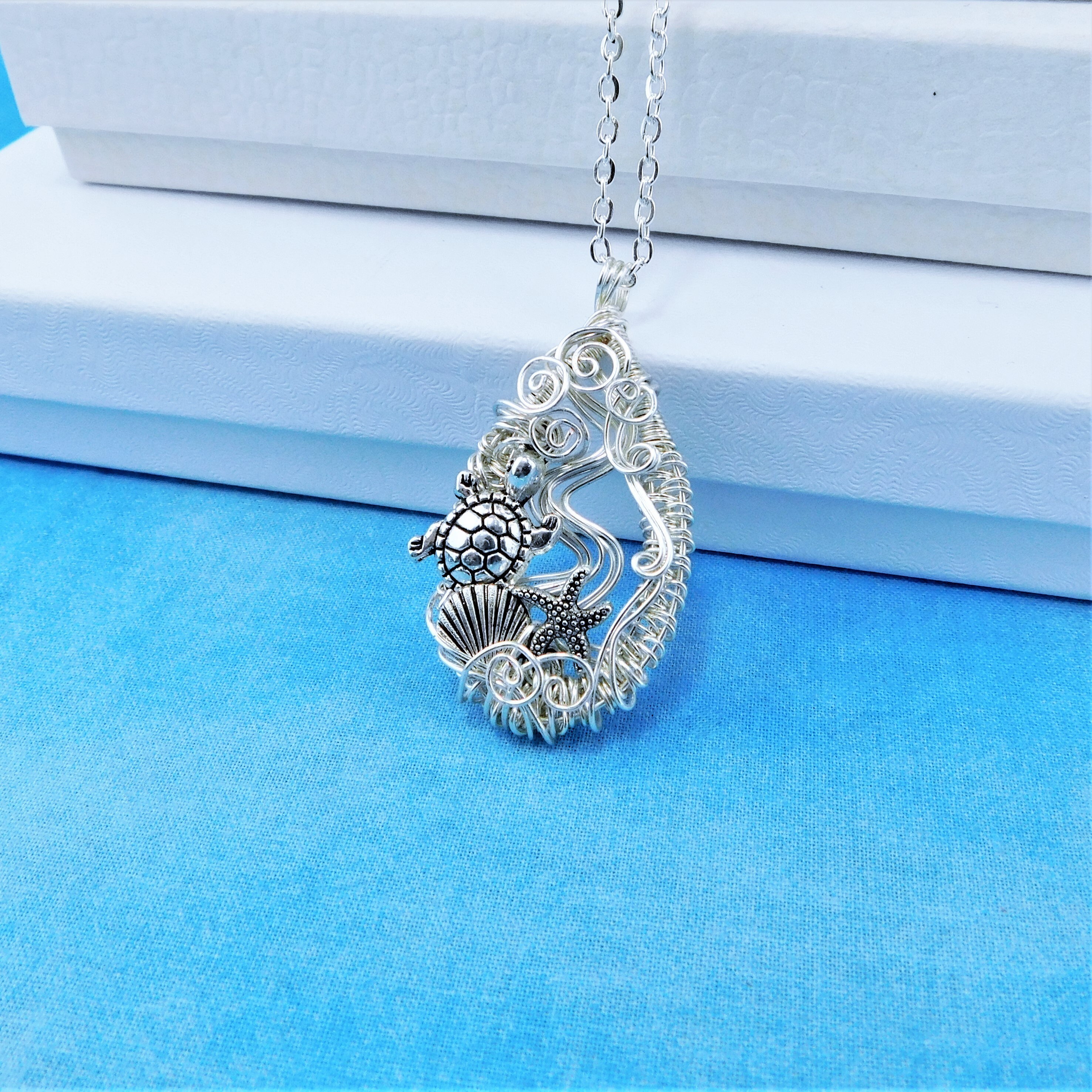 Woven Wire Sea Turtle Necklace, Artistic Sea Animal Pendant, Unique ...