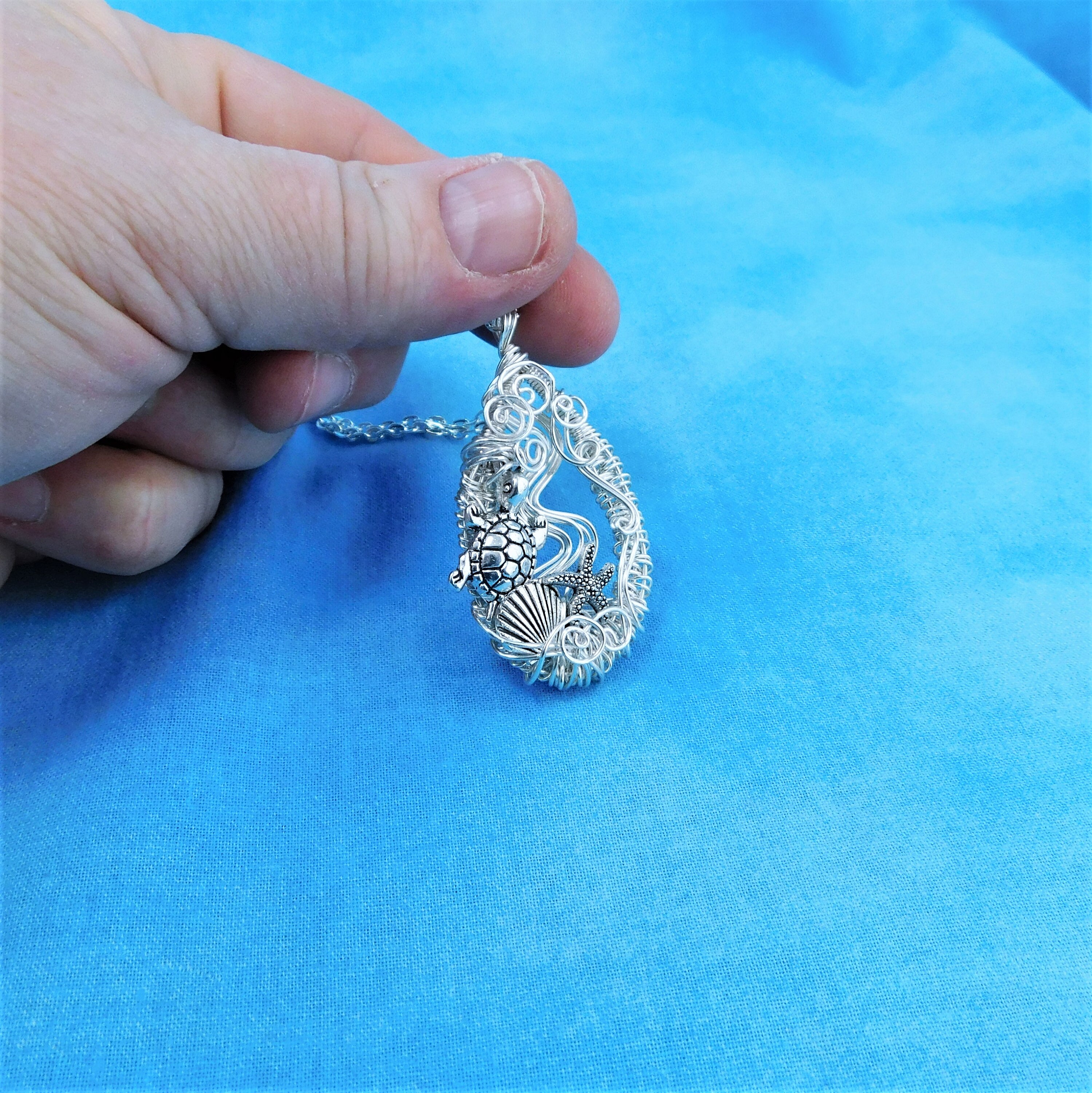 Woven Wire Sea Turtle Necklace, Artistic Sea Animal Pendant, Unique ...