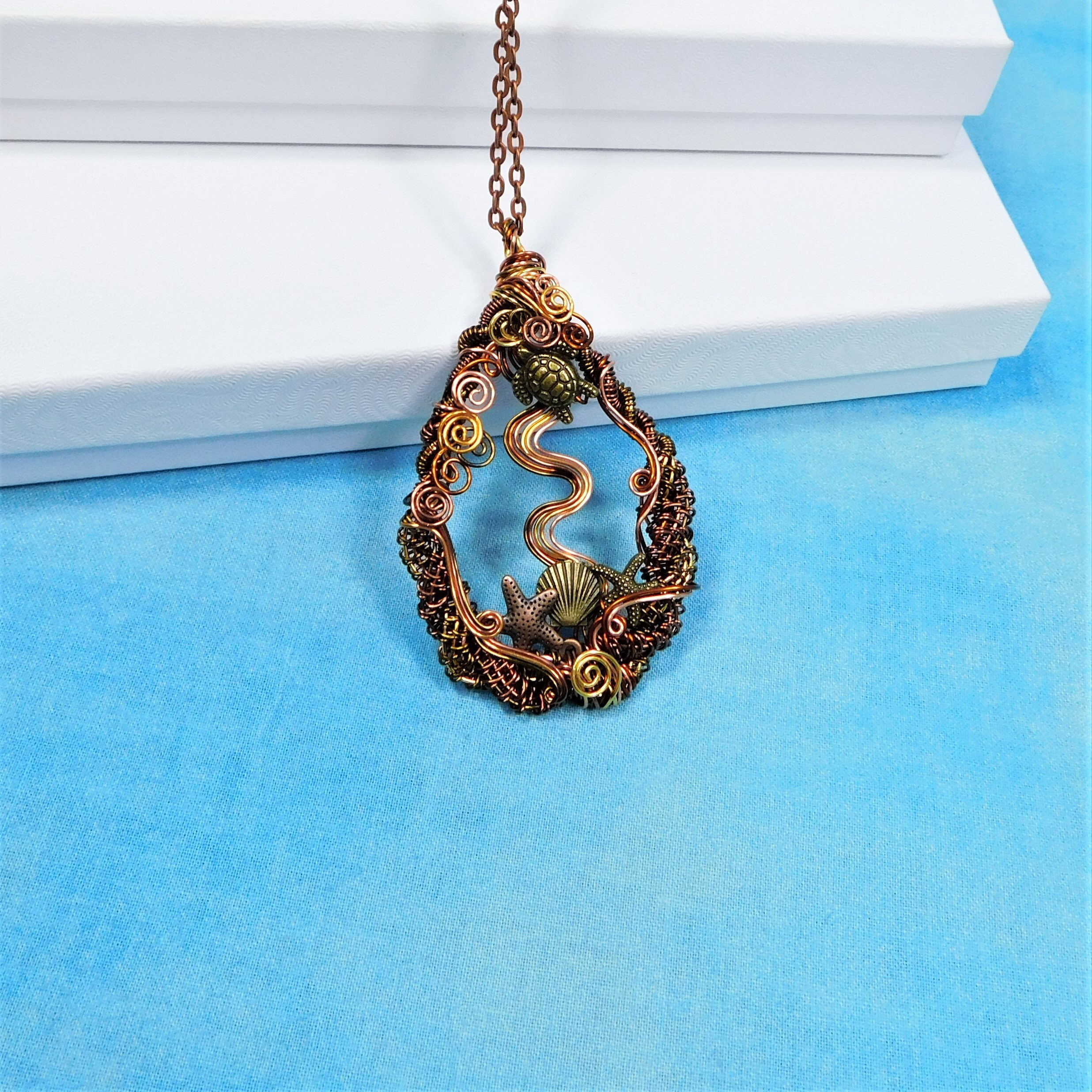 Woven Copper Sea Turtle Necklace, Artistic Handmade Wire Wrapped ...