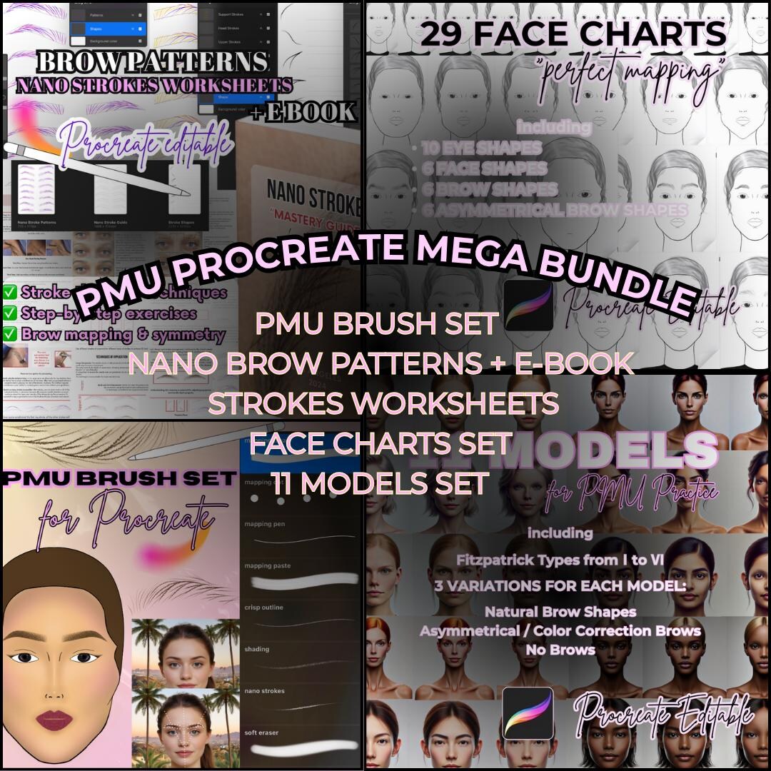 Procreate PMU Mega Bundle: Digital Brushes, Face Charts, & Practice ...