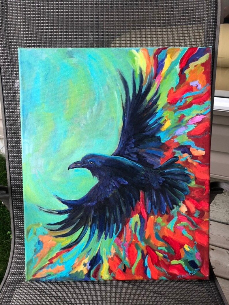 Crow Painting Handpainted Crow Raven Painting on Canvas Original Crow ...