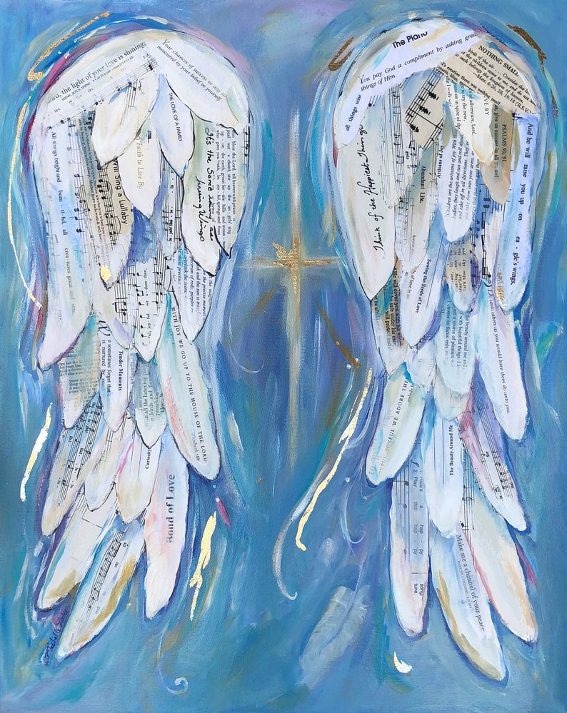 Angel Wings Mixed Media Art Print, Angel Wings Painting, Angel Wings ...