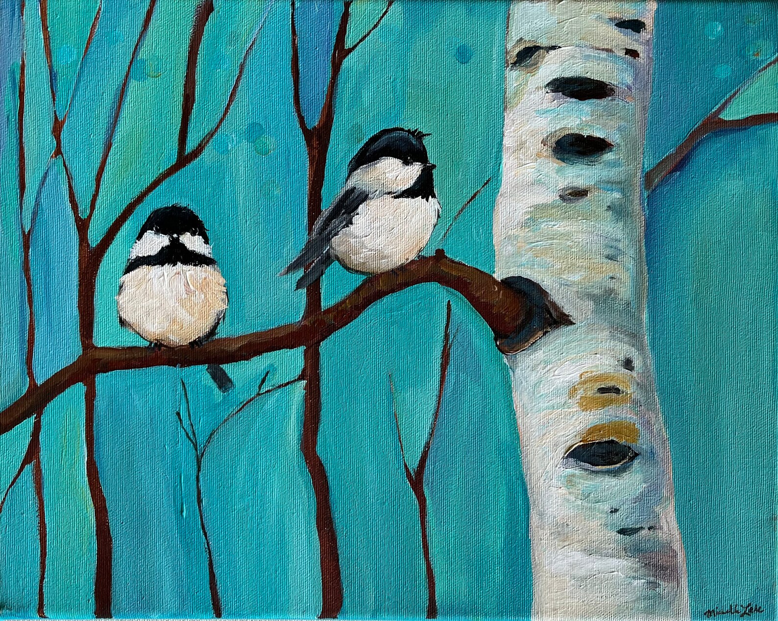 Two Chickadees on a Birch Tree Acrylic Painting. Hand Painted by Me in ...