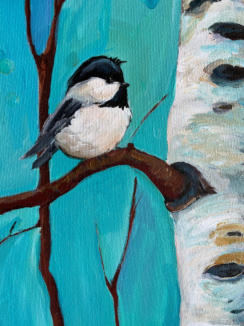 Two Chickadees on a Birch Tree Acrylic Painting. Hand Painted by Me in ...