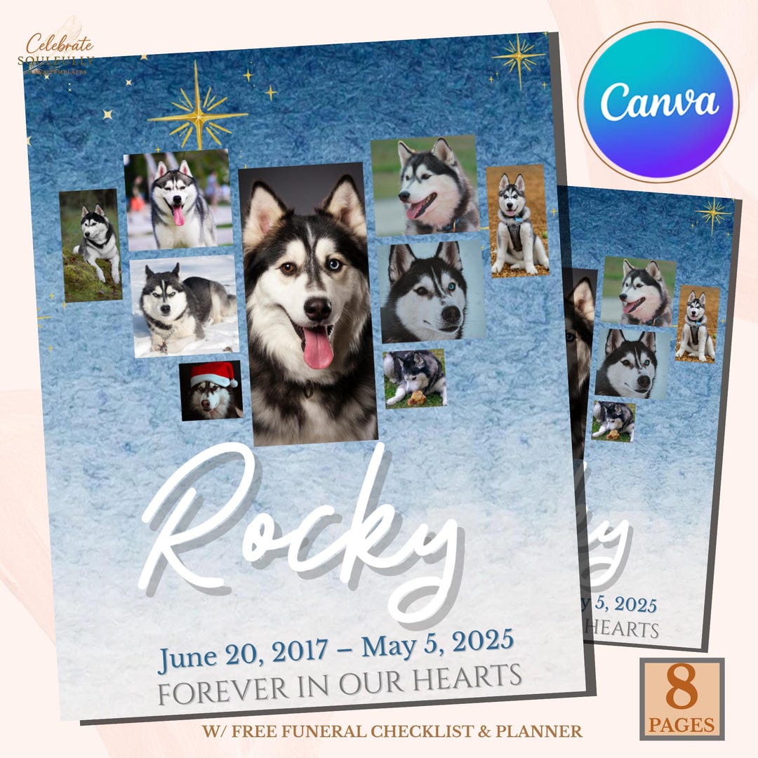 Blue Floral Pet Funeral Program – Dog Memorial Invitation Template ...