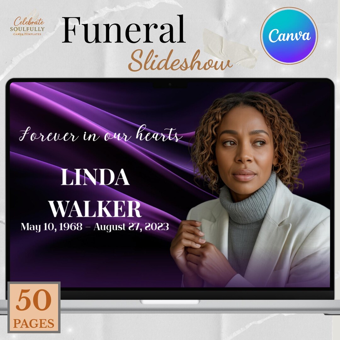 Purple Funeral Slideshow Template for Women With Music – Editable Canva ...