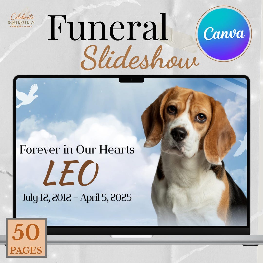 Beagle Funeral Slideshow Template – Dog Obituary Canva Design – Pet ...