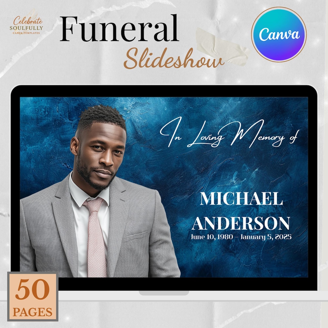 Blue Funeral Slideshow Template for Husband: Editable Canva Memorial ...