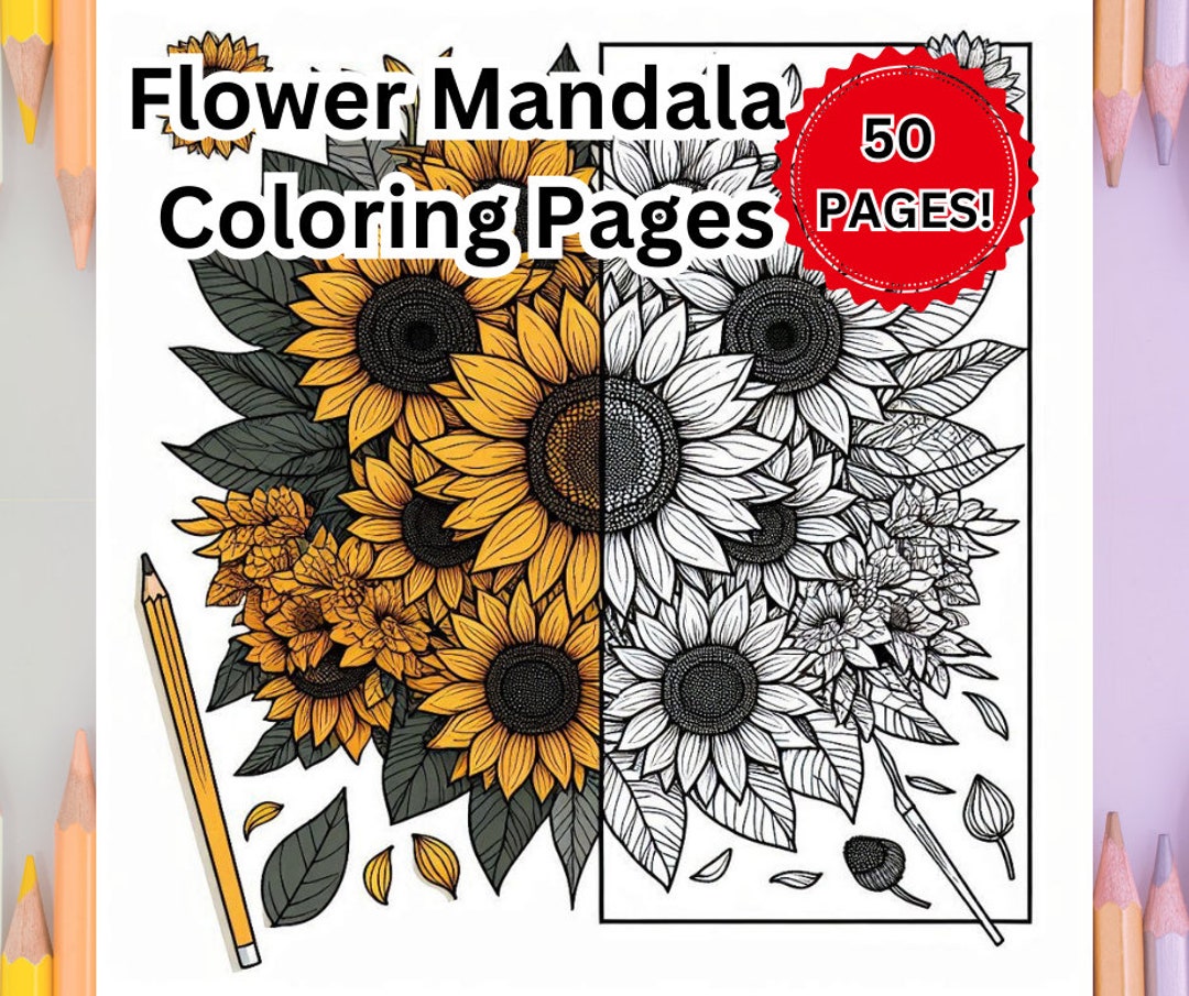 Flower Mandala Coloring Pages for Adults: Relaxing Floral Designs With ...